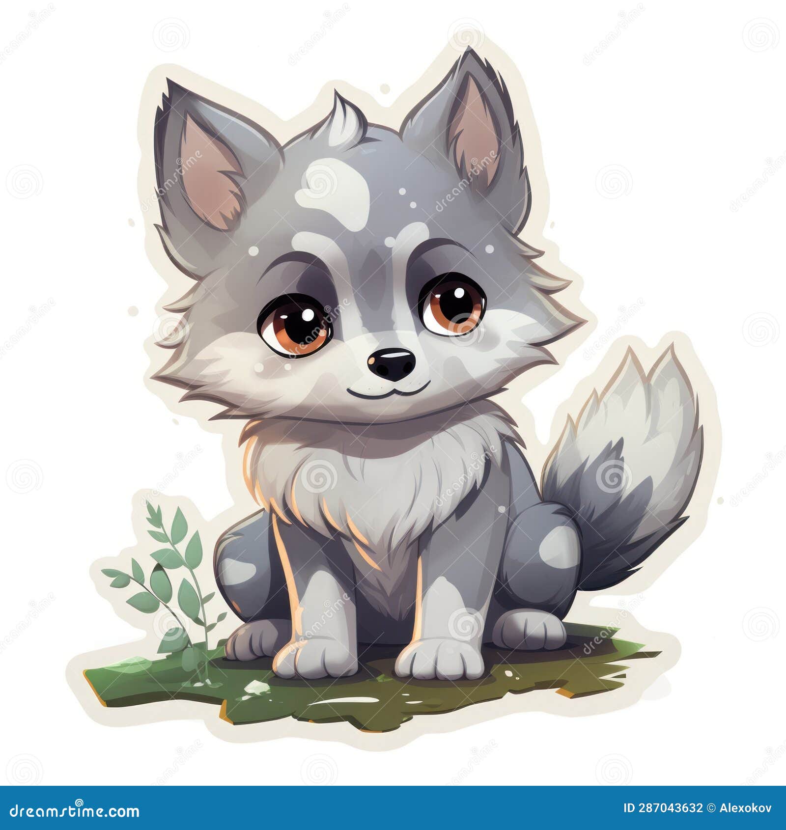 Cute Chibi Style Gray Wolf Sprint Sticker Design AI Generated Stock ...