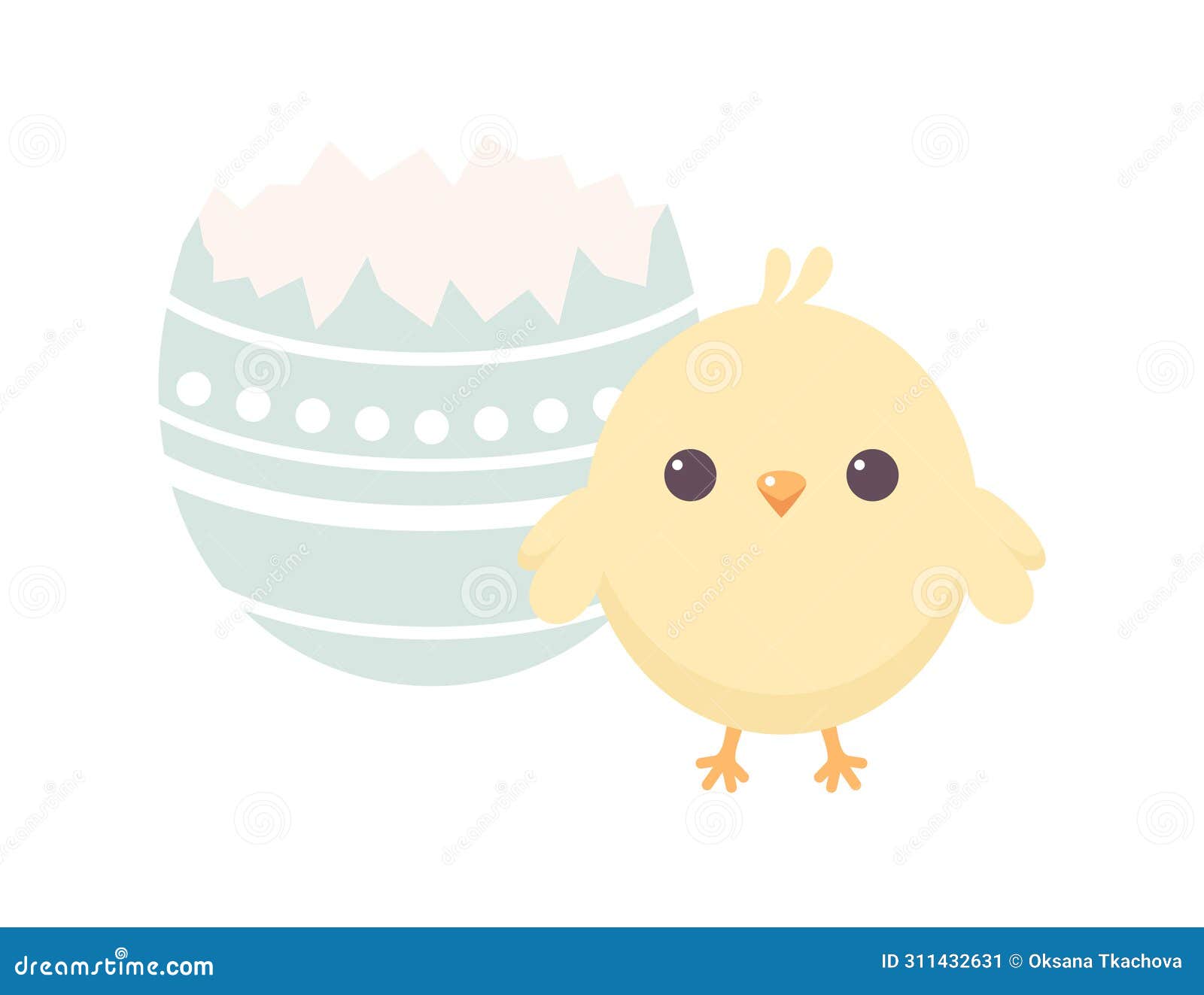 Cute Chick Standing Near a Broken Easter Egg, Isolated on White ...