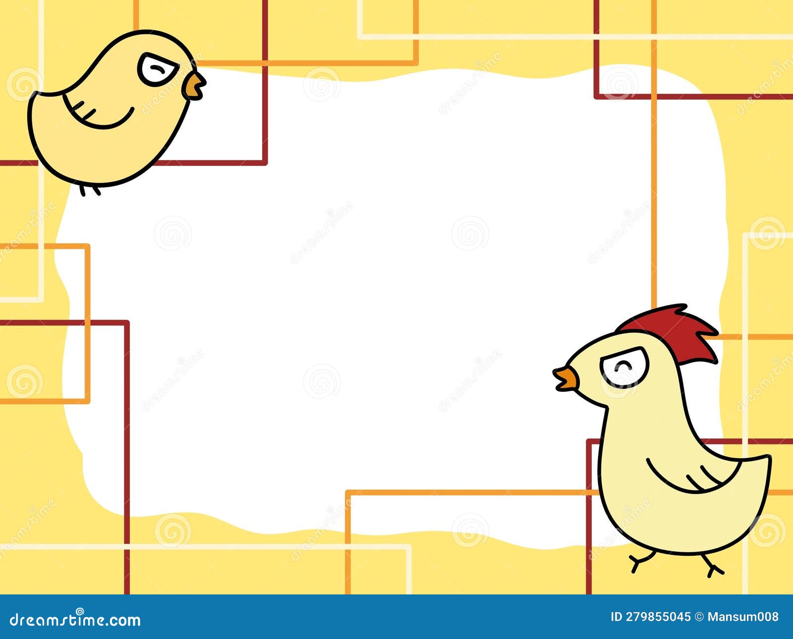 Cute Chicken Cartoon on Yellow Frame Stock Illustration - Illustration ...