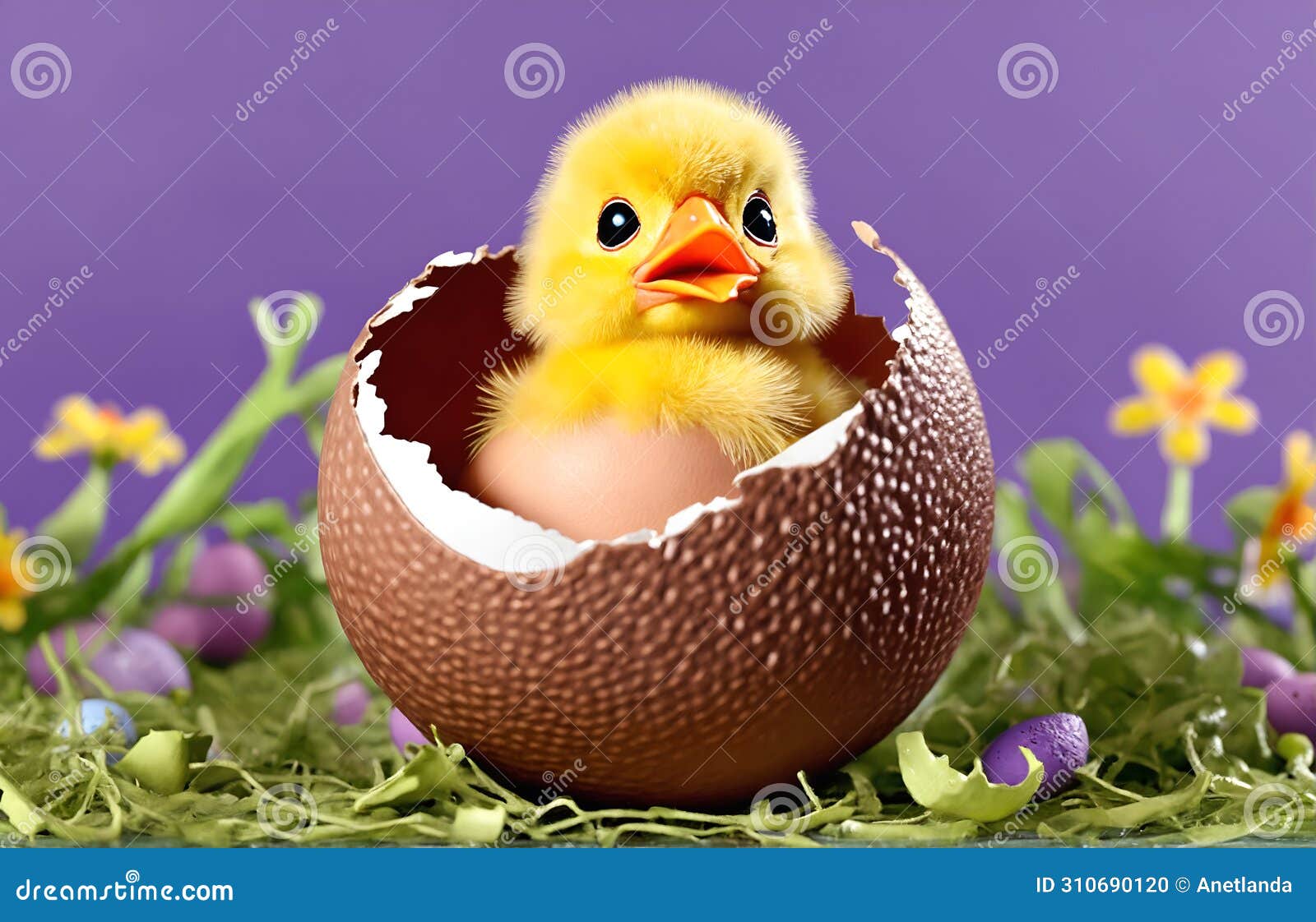 Cute Chicken Coming Out of Egg Shell Stock Illustration - Illustration ...