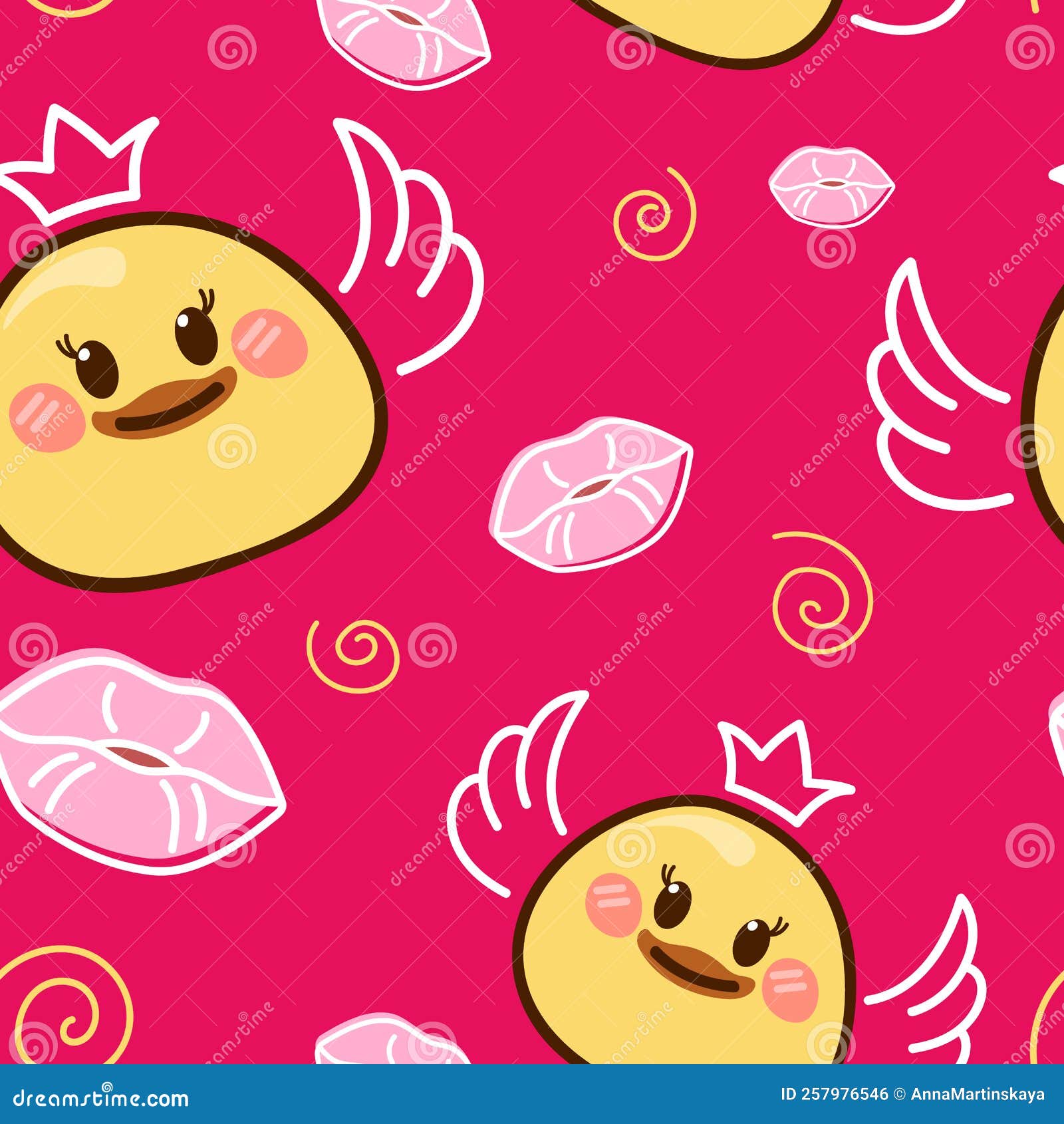 Cute Chicken with a Crown. Seamless Pattern on a Pink Background Stock ...