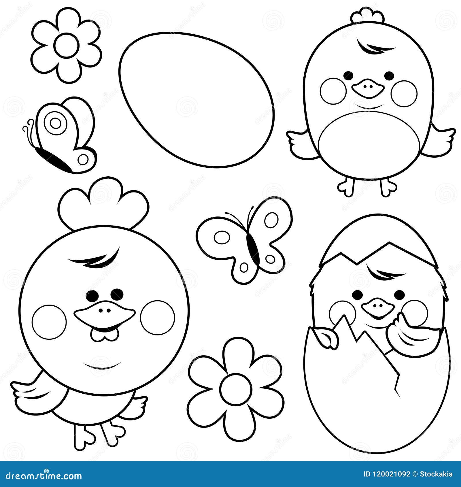 Cute Chicken and Eggs. Vector Black and White Coloring Page. Stock ...