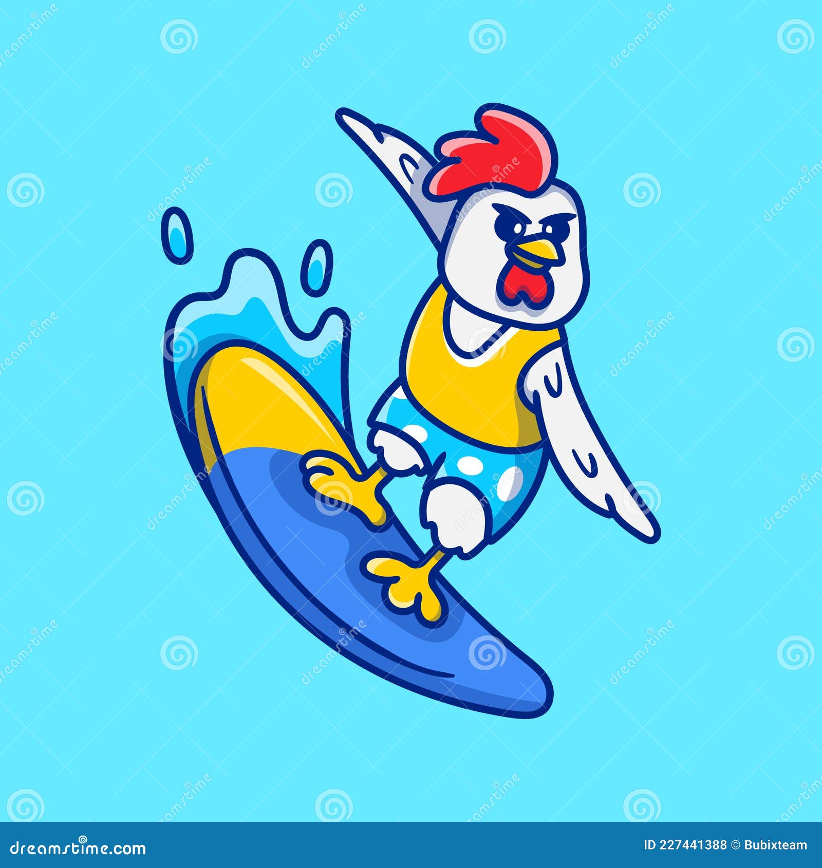 Cute Chicken Playing Surfing Illustration Stock Vector - Illustration ...