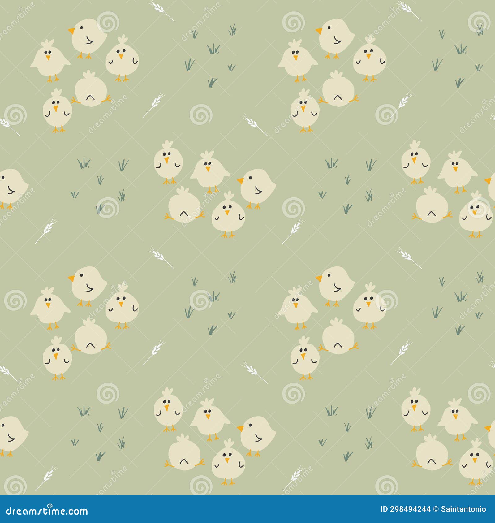 Cute Chicken Seamless Pattern, Cartoon Doodle Chickens Background ...