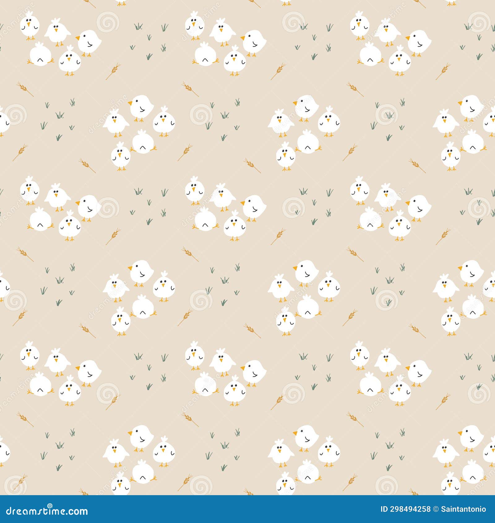 Cute Chicken Seamless Pattern, Cartoon Doodle Chickens Background ...