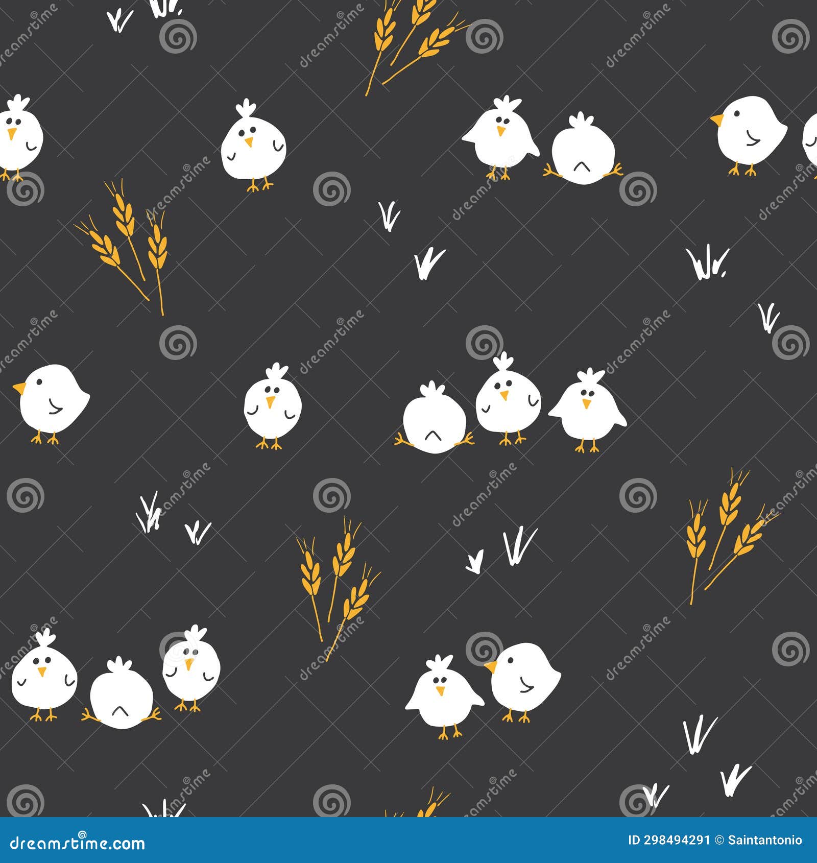 Cute Chicken Seamless Pattern, Cartoon Doodle Chickens Background ...