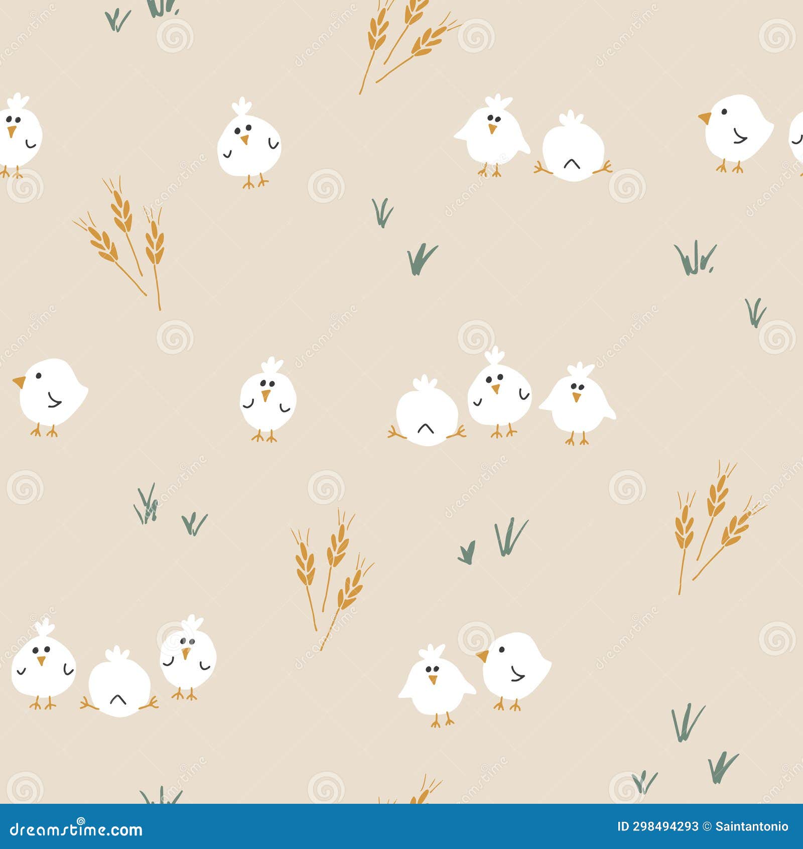 Cute Chicken Seamless Pattern, Cartoon Doodle Chickens Background ...