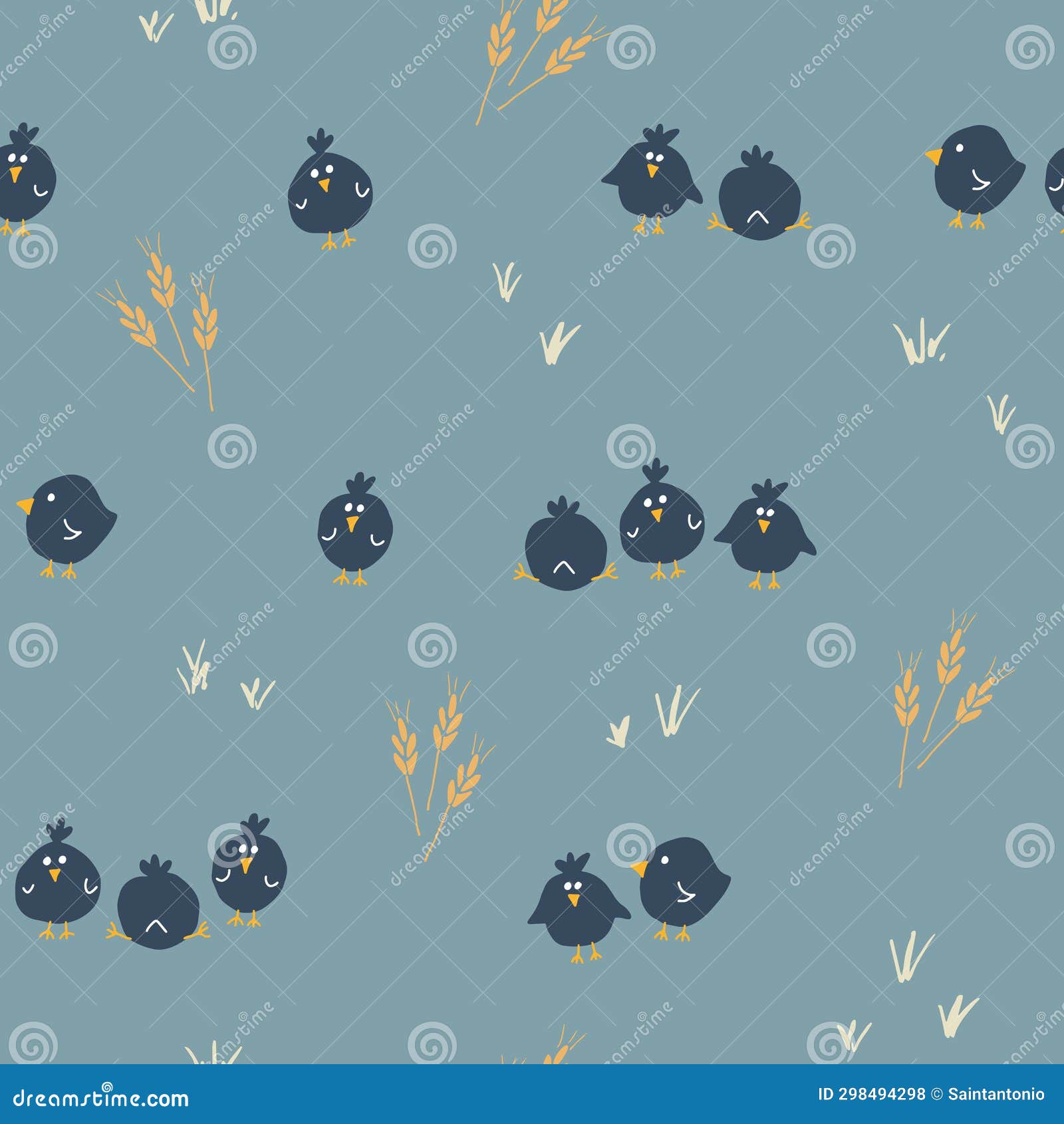 Cute Chicken Seamless Pattern, Cartoon Doodle Chickens Background ...