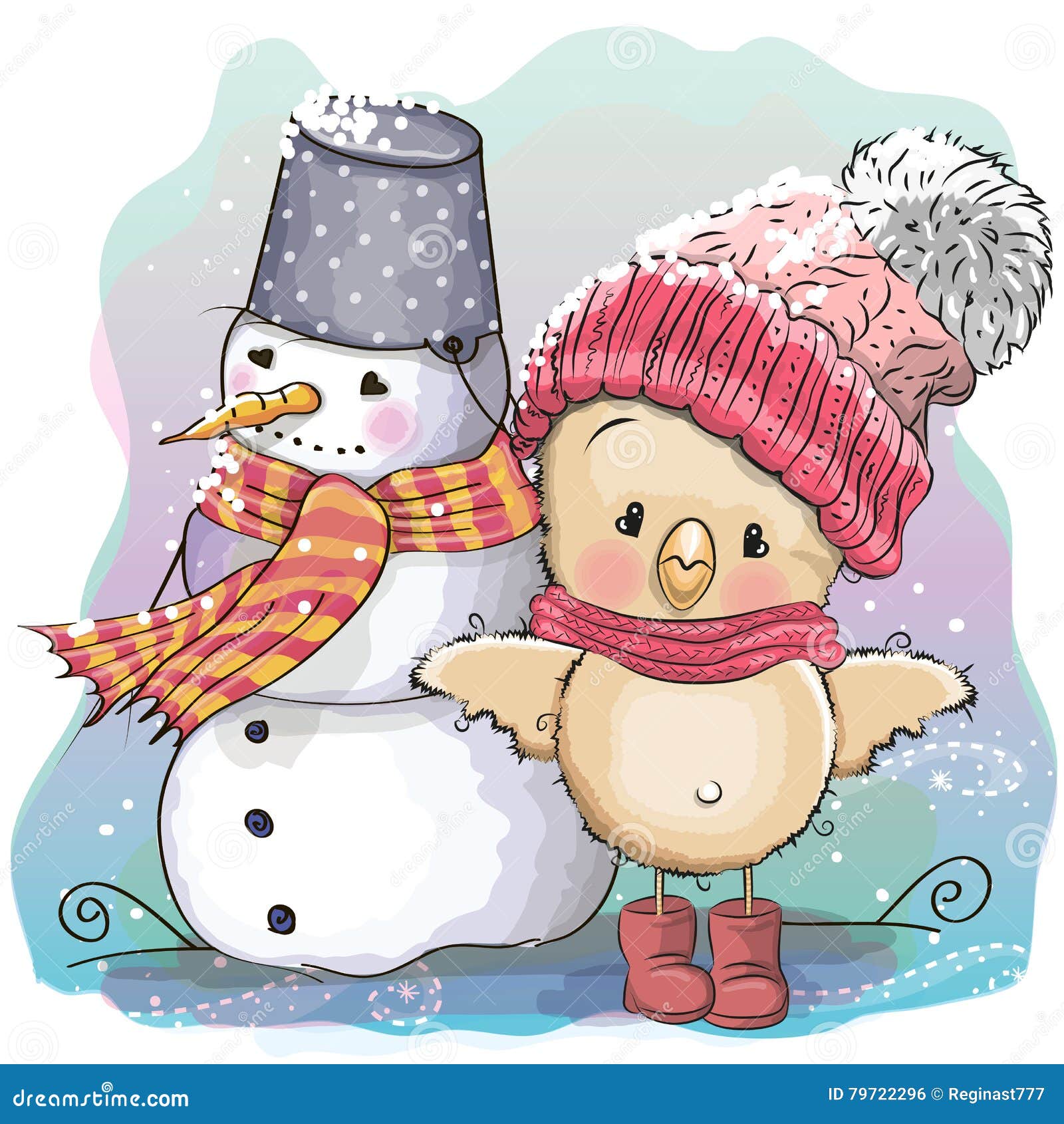 Cute Chicken and snowman stock vector. Illustration of animals - 79722296