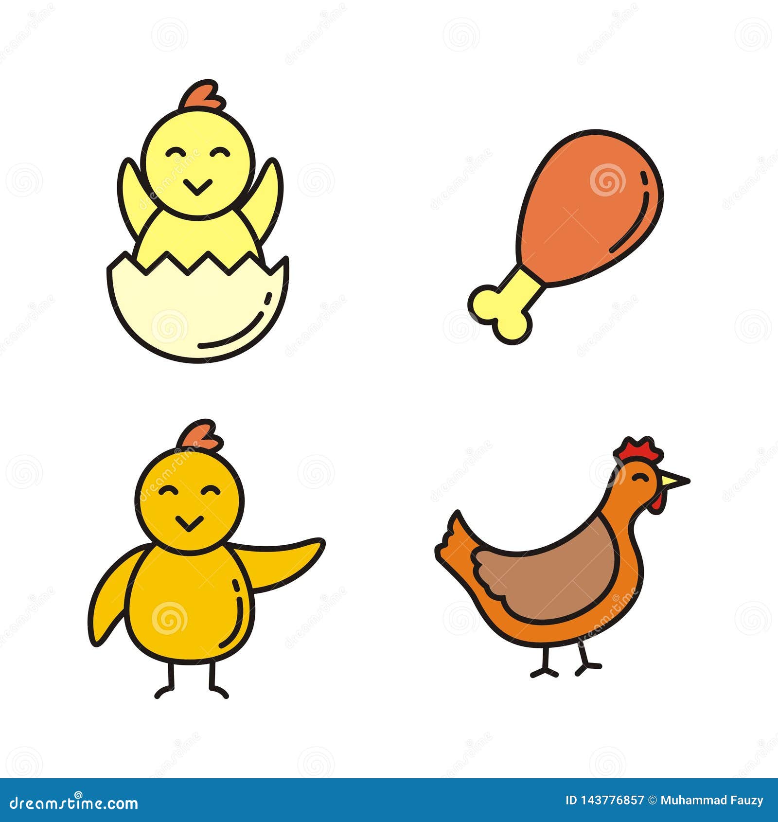 Set of Cute Chicken Vector Illustration. Chicken Icon Stock Vector ...