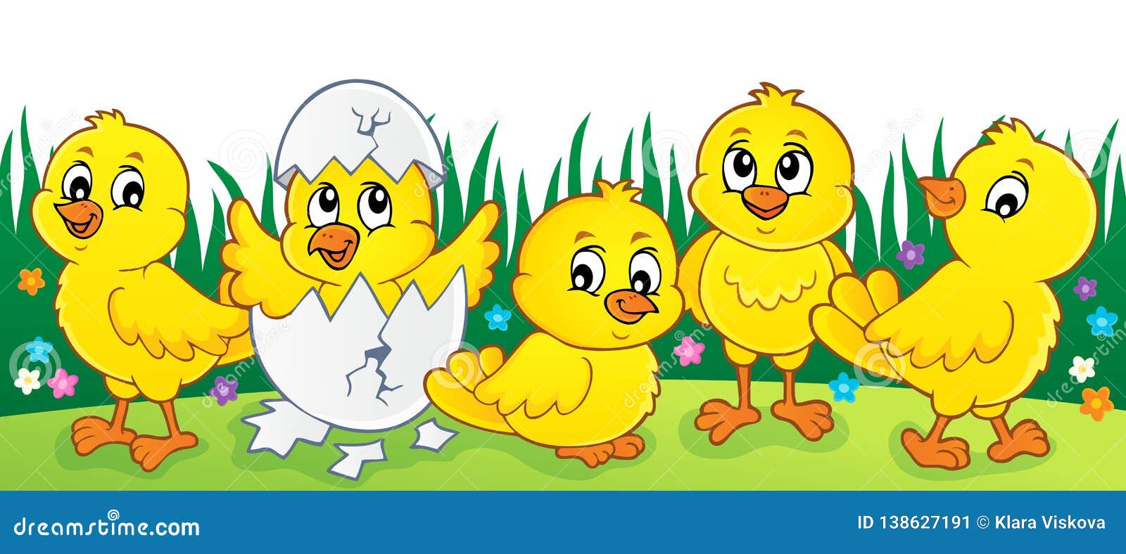 Set Of Cute Chickens On Blue Background - Cartoon Hens And Roosters ...