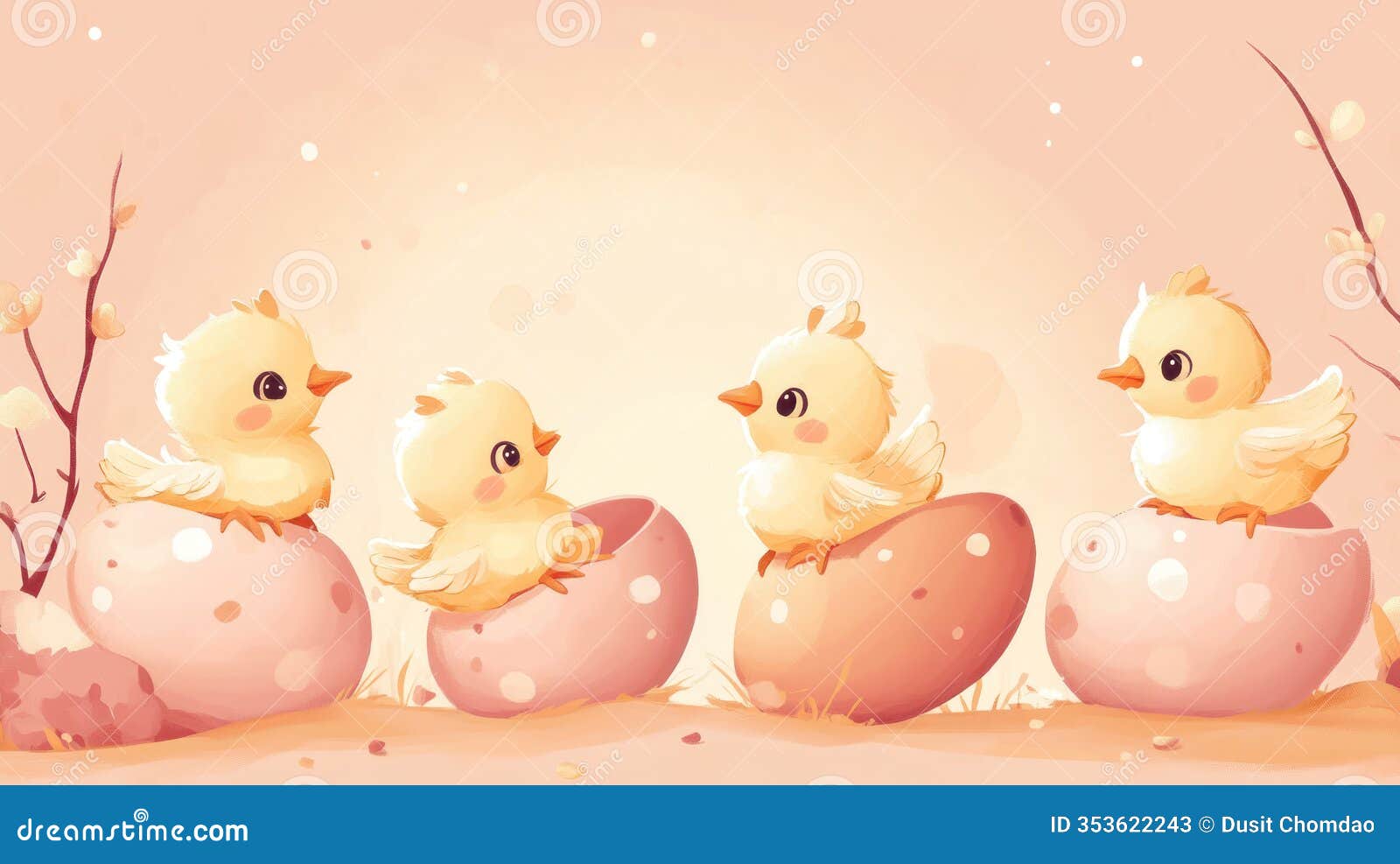 Cute Chicks Hatching from Pastel Eggs in Playful Scene, Evoking Joy ...
