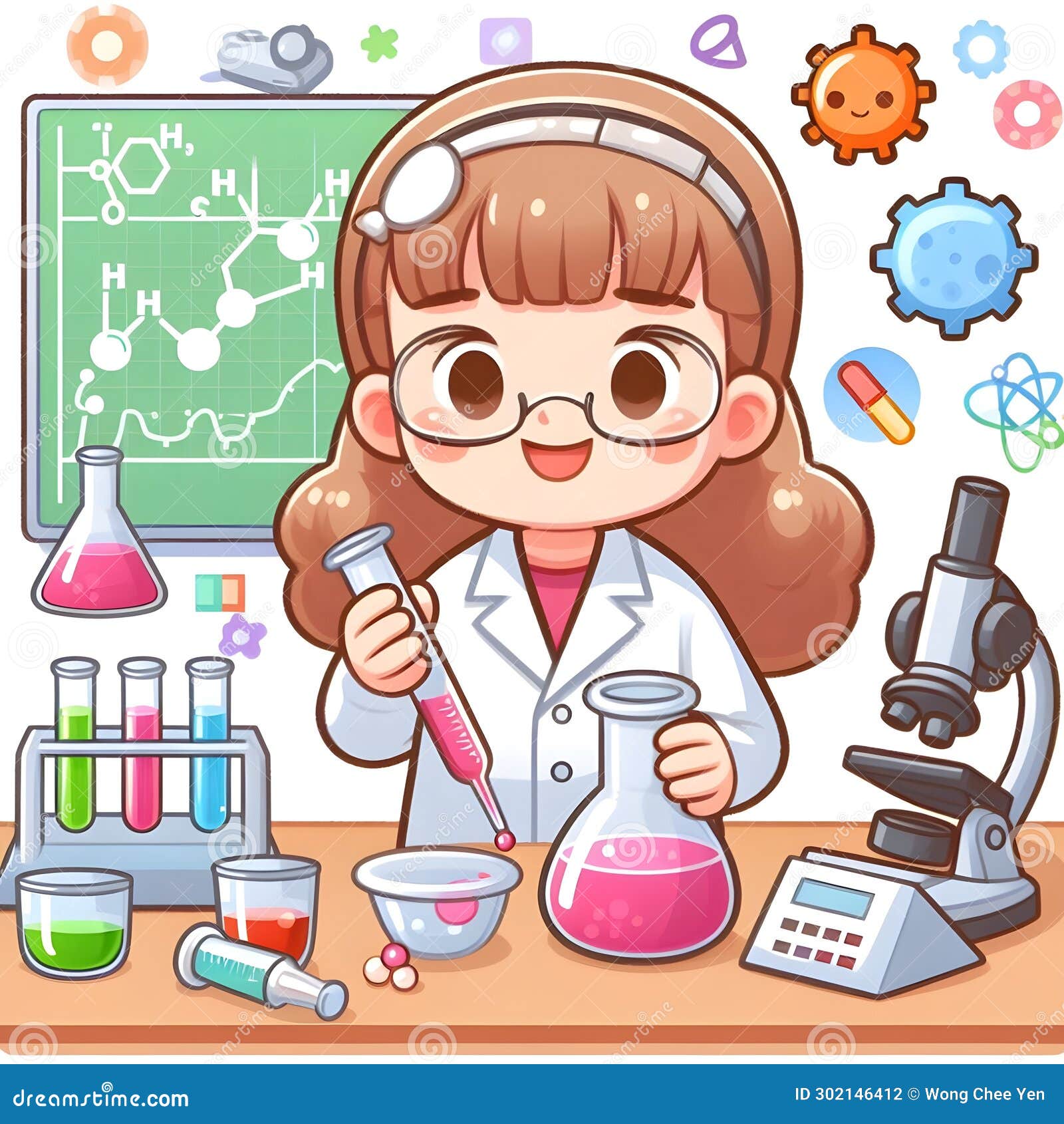 Cute Child Chemical Experiment Science Laboratory Illustration Stock ...