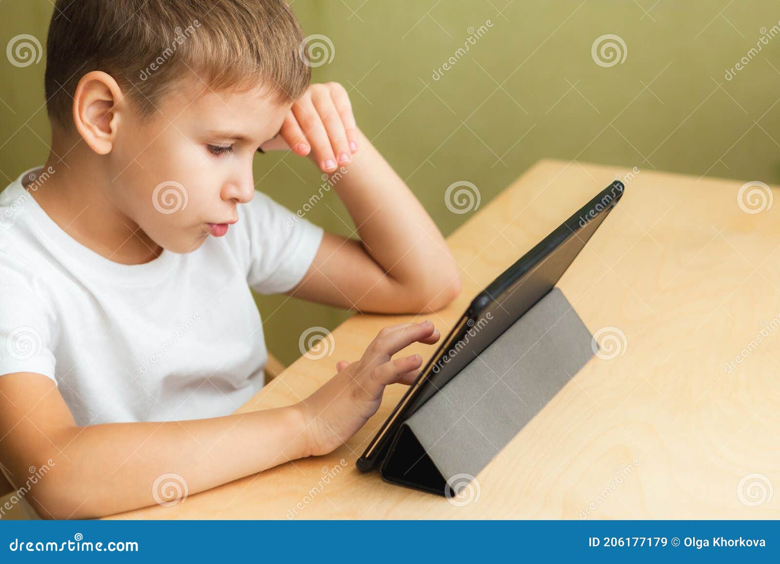 Cute Child Doing Homework with Laptop at Home Stock Image - Image of ...