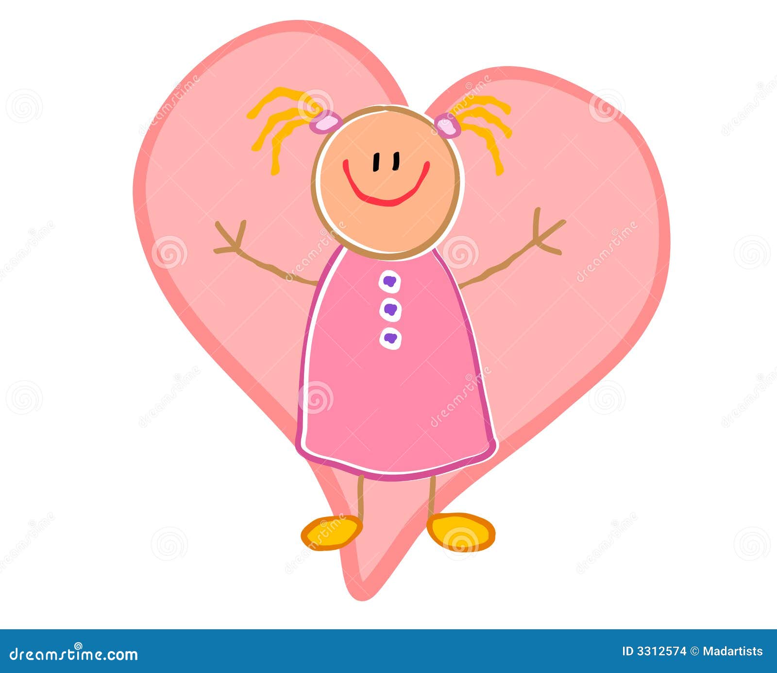 Cute Child Drawing Girl Heart Stock Illustration - Illustration of ...