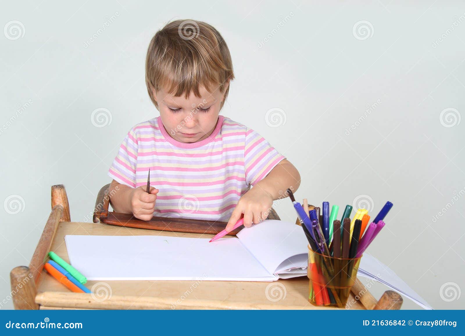 Cute Child Drawing Over White Stock Photo - Image of adorable, child ...