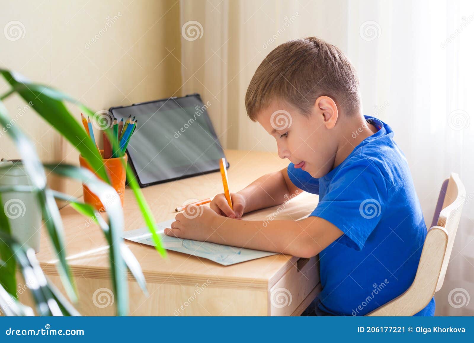 Cute Child Drawing Picure at Home Stock Image - Image of person ...