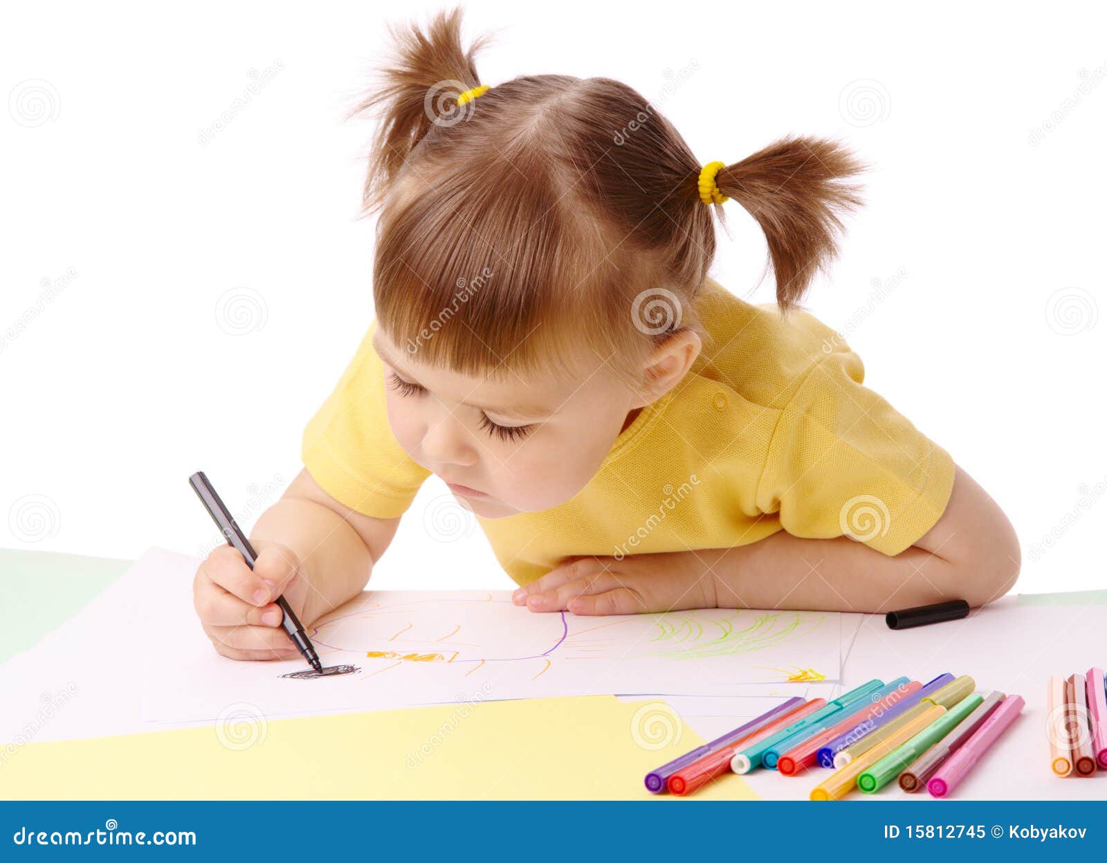 Cute Child Draws with Felt-tip Pens Stock Image - Image of draw ...
