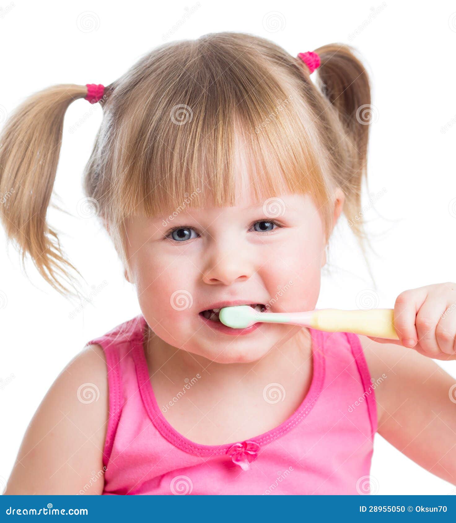 Cute Child Girl Brushing Teeth Isolated Stock Photo - Image of pretty ...