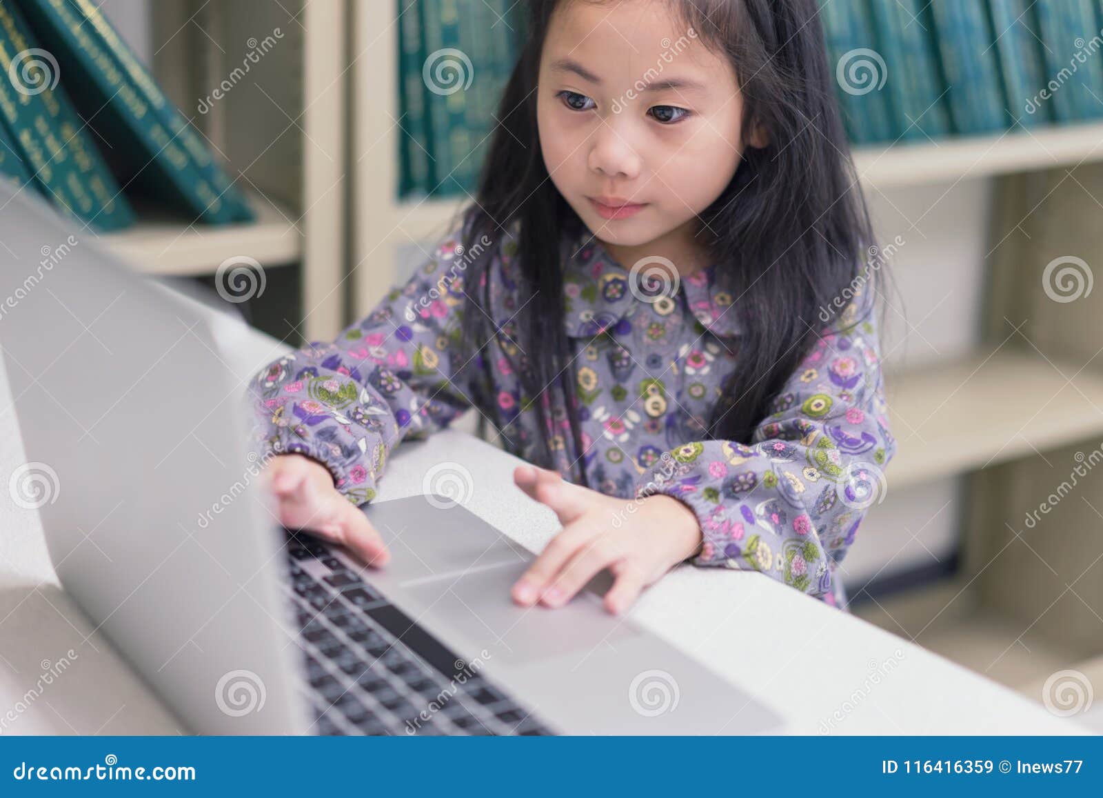 Cute Child Girl Using Computer Laptop. Stock Image - Image of ...