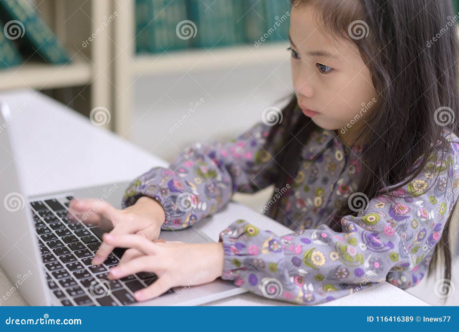 Cute Child Girl Using Computer Laptop. Stock Image - Image of learn ...