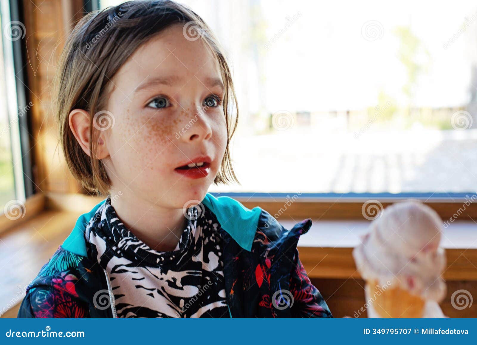 Cute Child with Ice Cream in Cone, Portrait Stock Image - Image of ...
