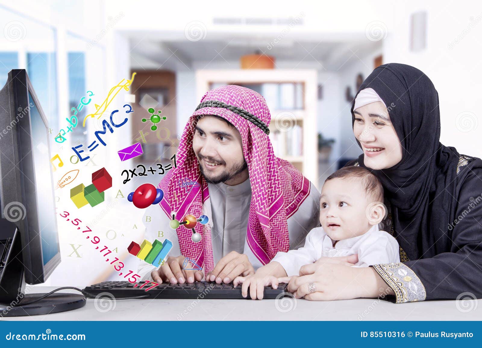 Cute Child Learning Math with Parents Stock Photo - Image of looking ...