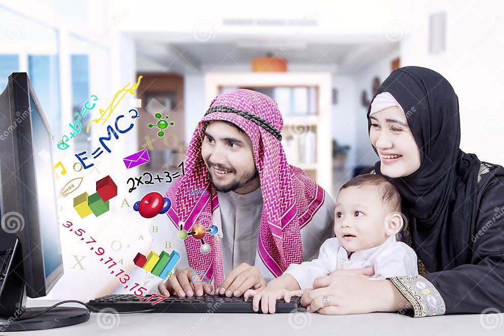 Cute Child Learning Math with Parents Stock Photo - Image of looking ...