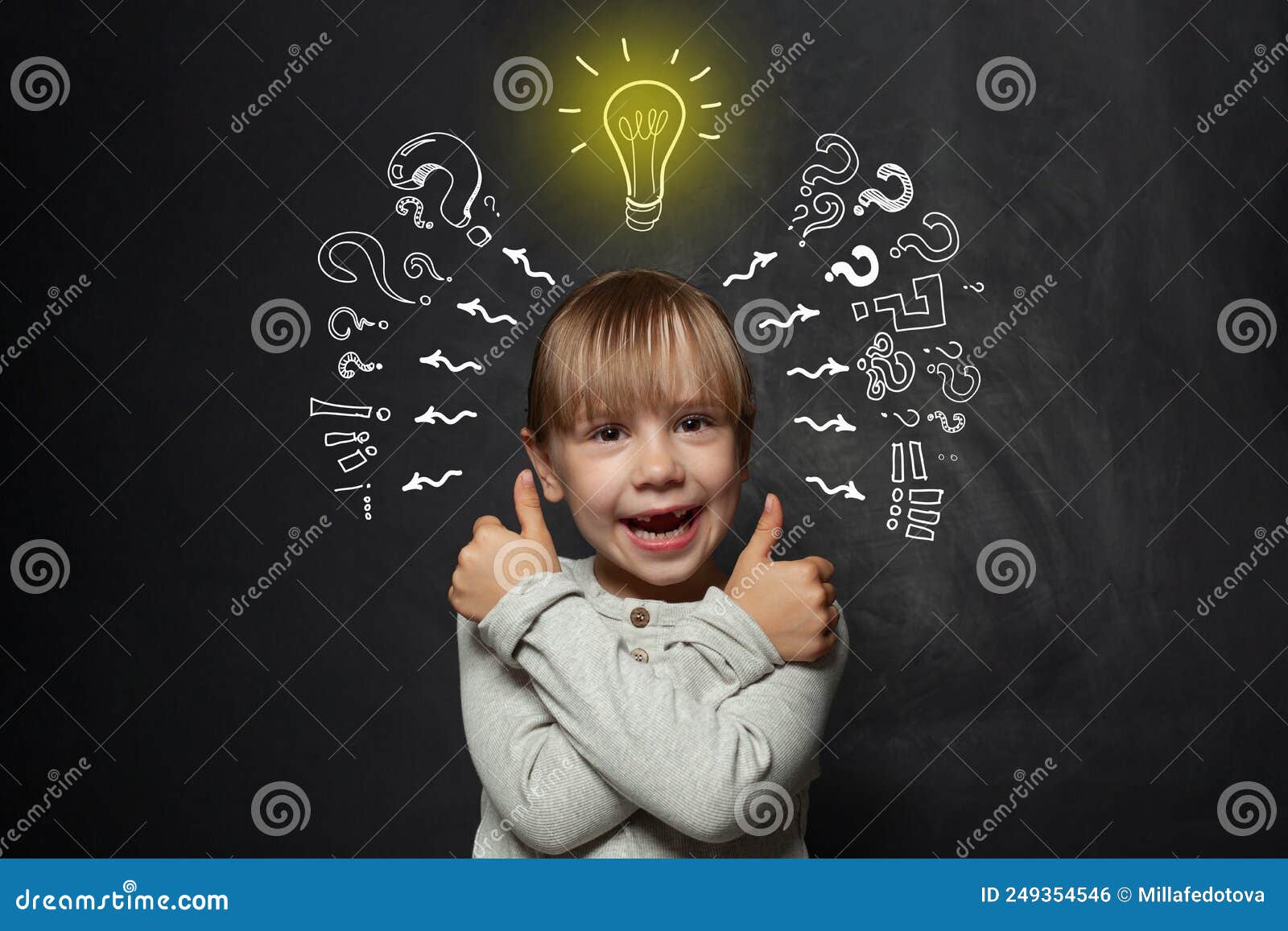 Cute Child with Light Bulb. Idea Concept Stock Photo - Image of little ...