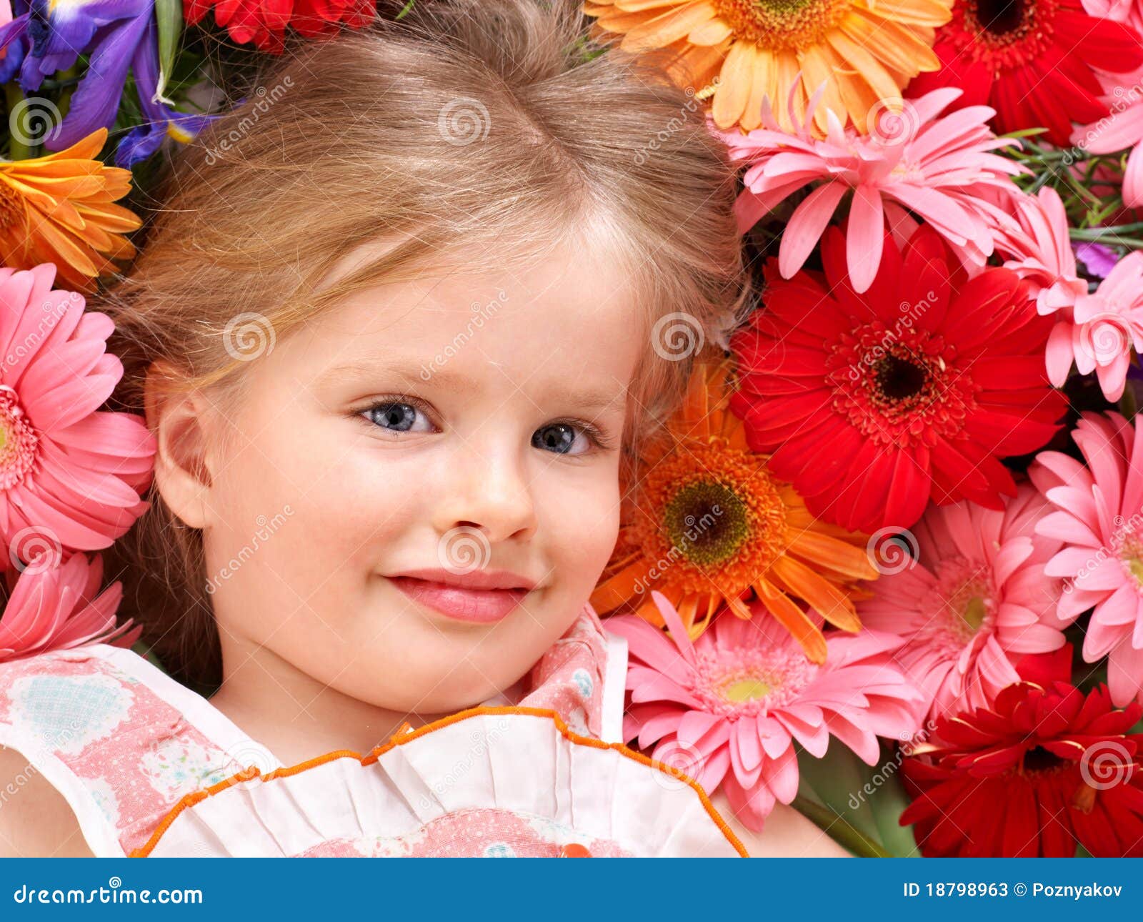 Cute Child Lying on the Flower. Stock Image - Image of holiday ...