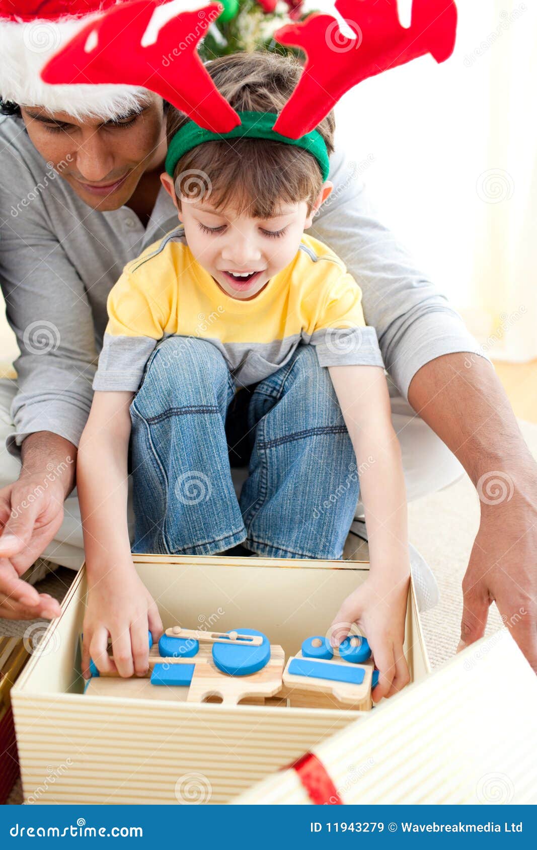 Cute Child Opening a Christmas Gift Stock Image - Image of happy ...