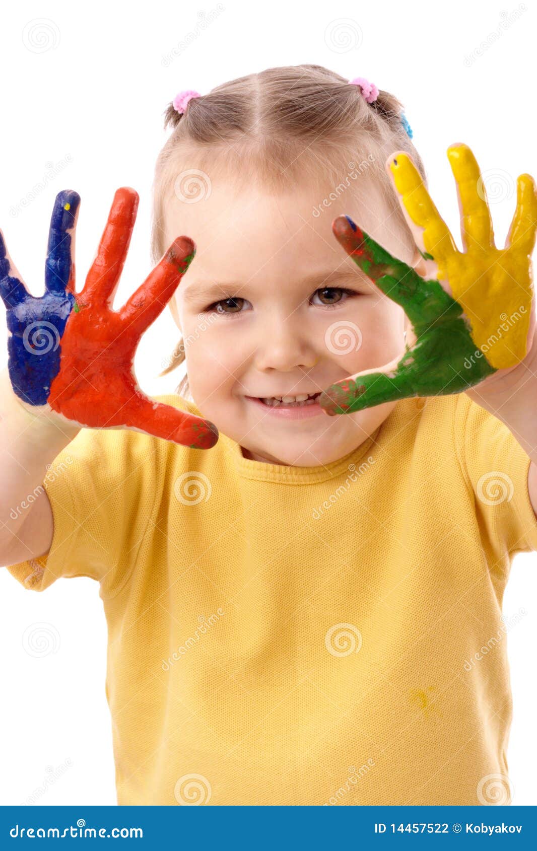 Cute Child with Painted Hands Stock Photo - Image of kindergarten ...