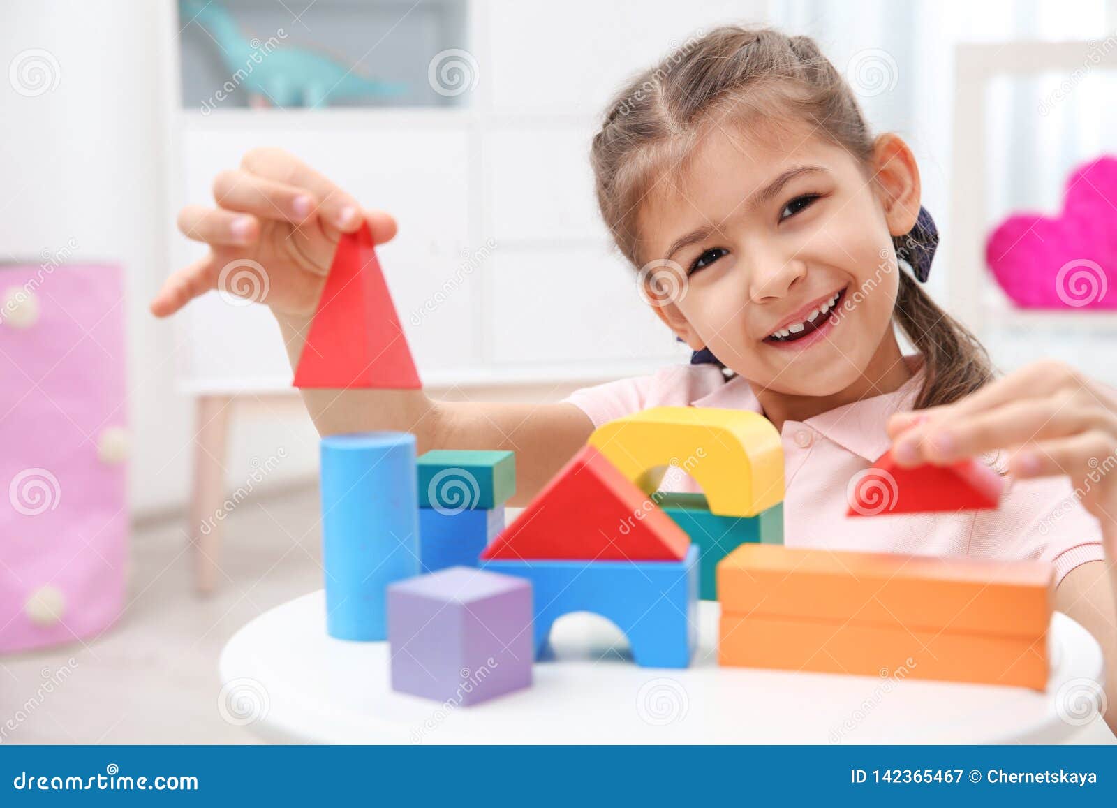 Cute Child Playing with Colorful Blocks Stock Image - Image of cute ...
