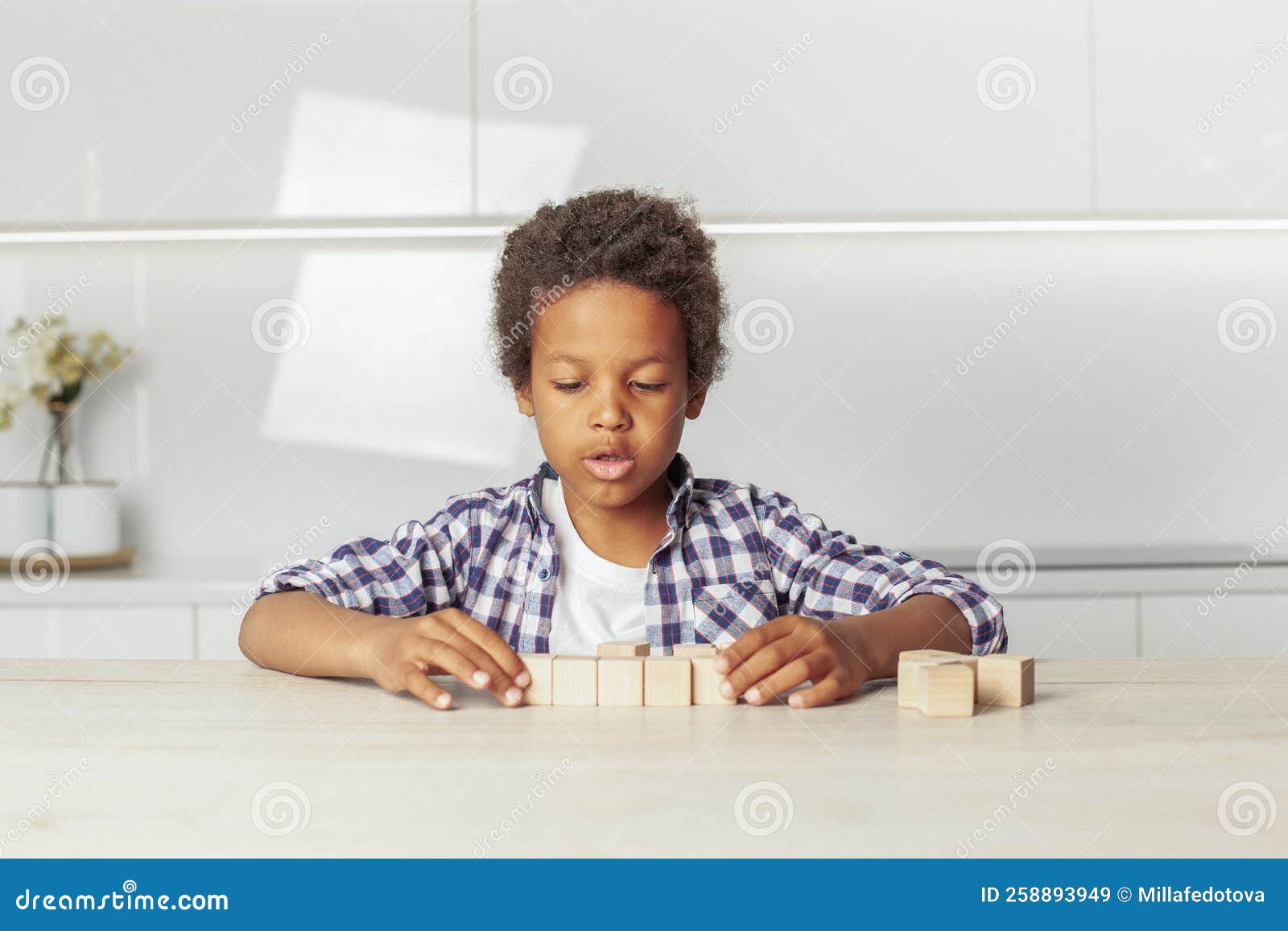 Cute Child Playing and Holding Empty Wooden Blocks Stock Image - Image ...