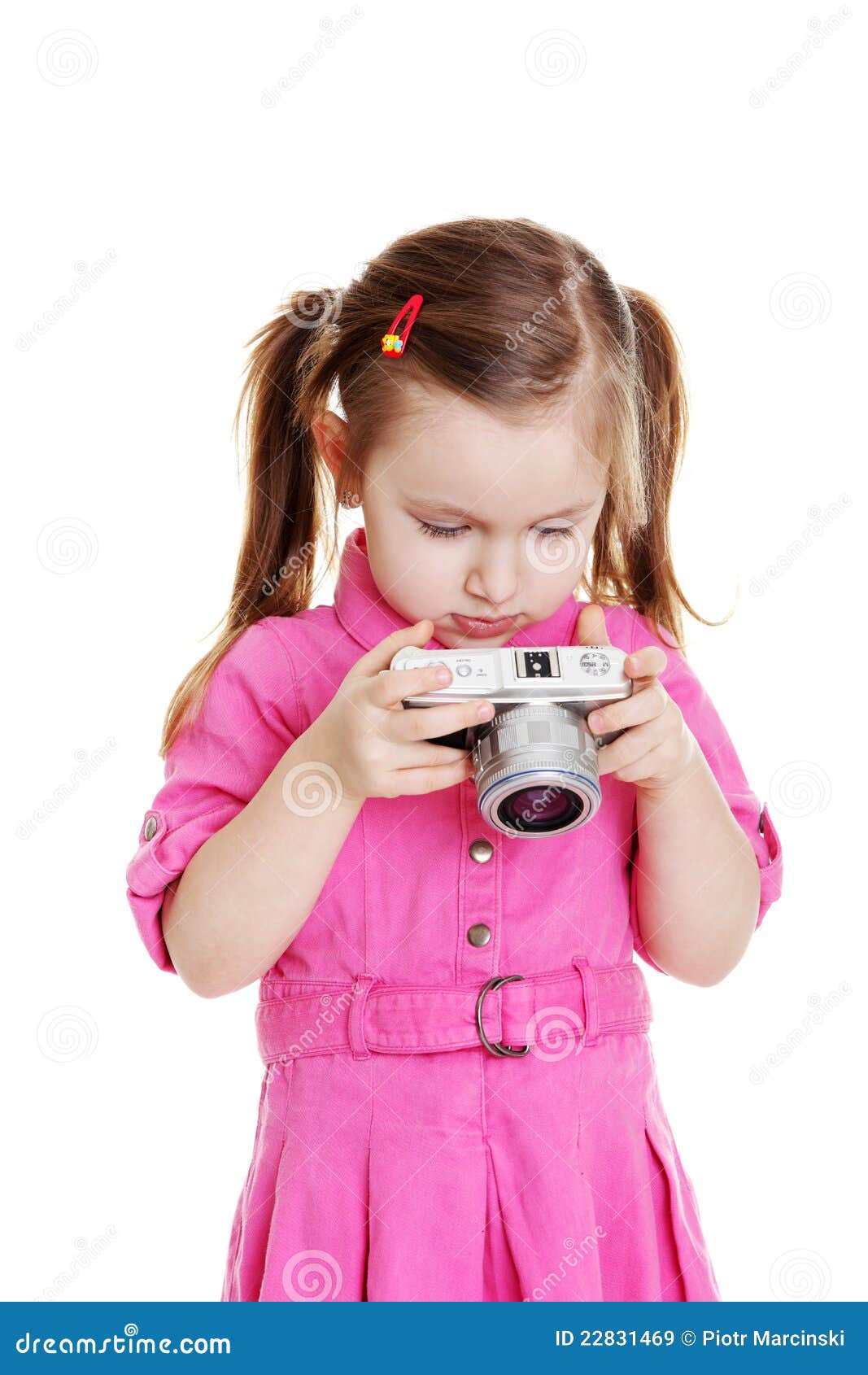 Cute Child Playing with Photocamera Stock Image - Image of cute, girl ...