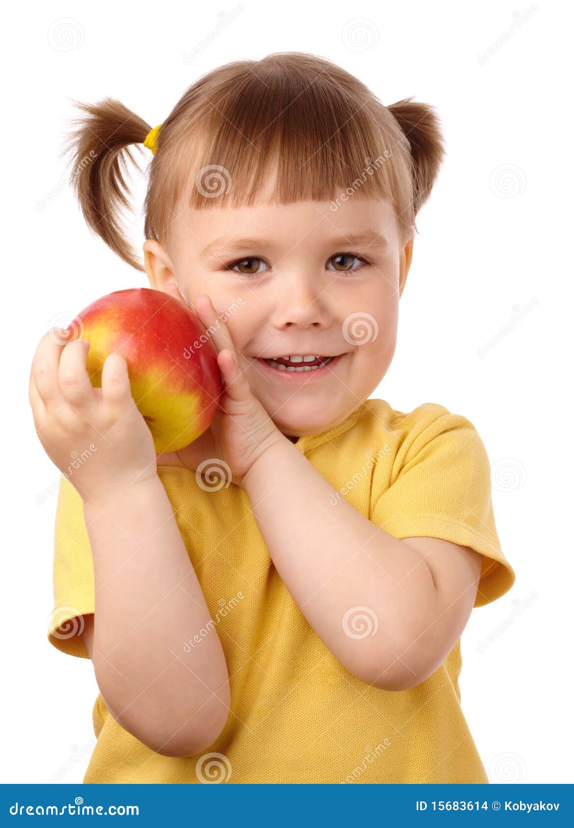 Cute child with red apple stock photo. Image of isolated - 15683614