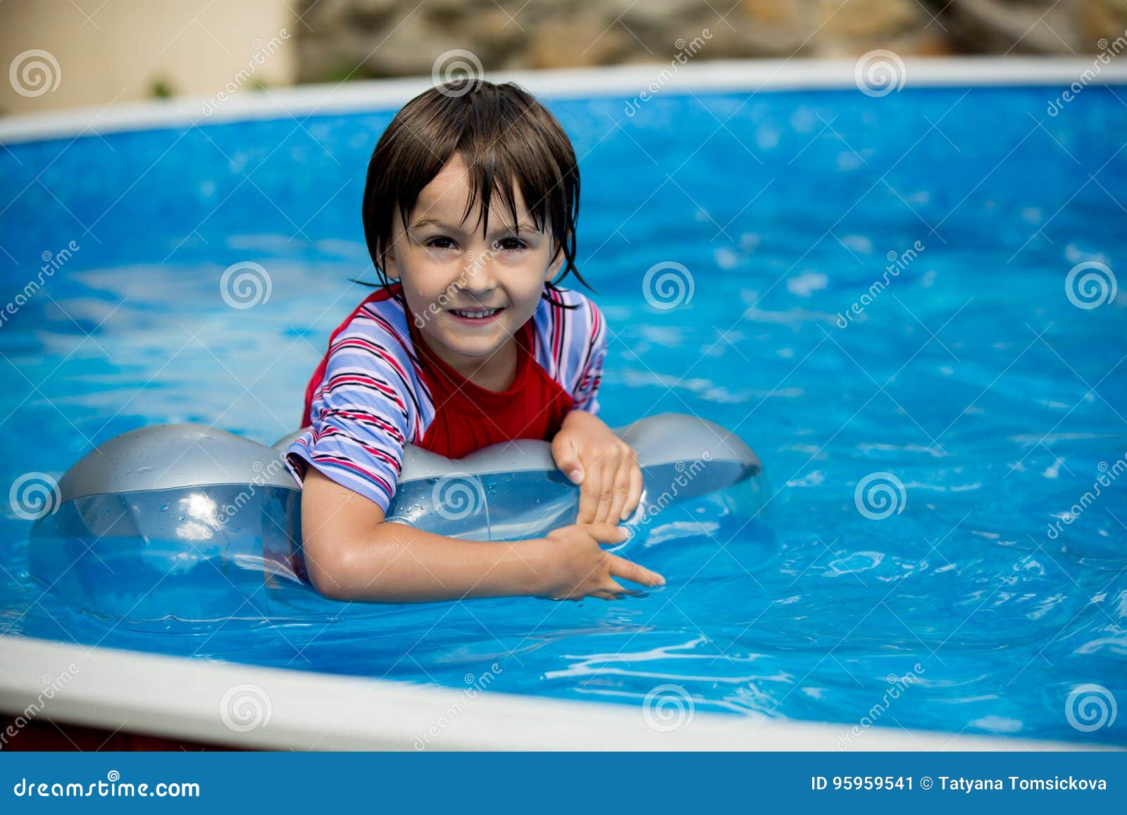 Cute Child, Swim in Swimming Pool Stock Image - Image of horizontal ...