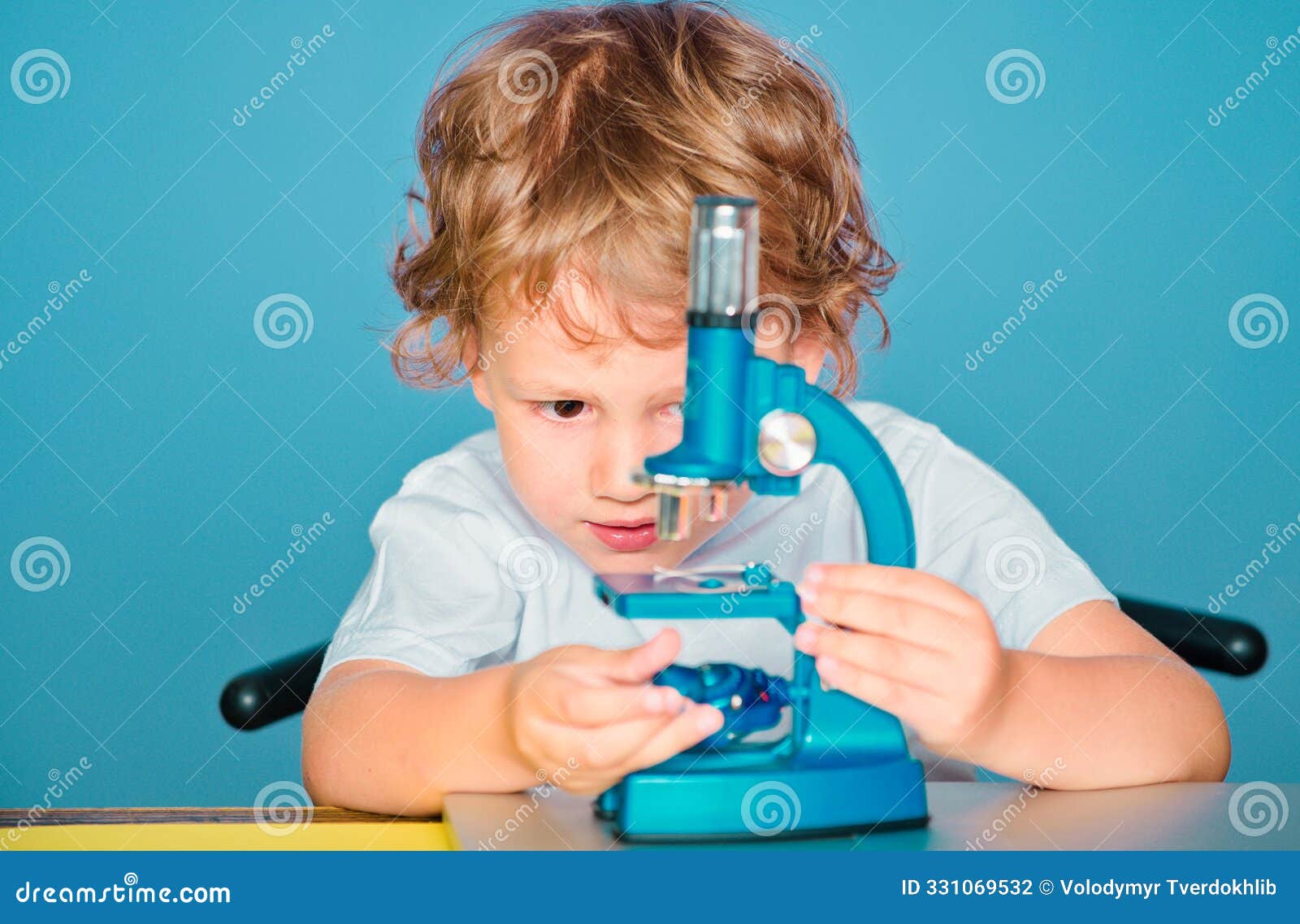 Cute Child Toddler Boy Play with Microscope. Concept of Education and ...