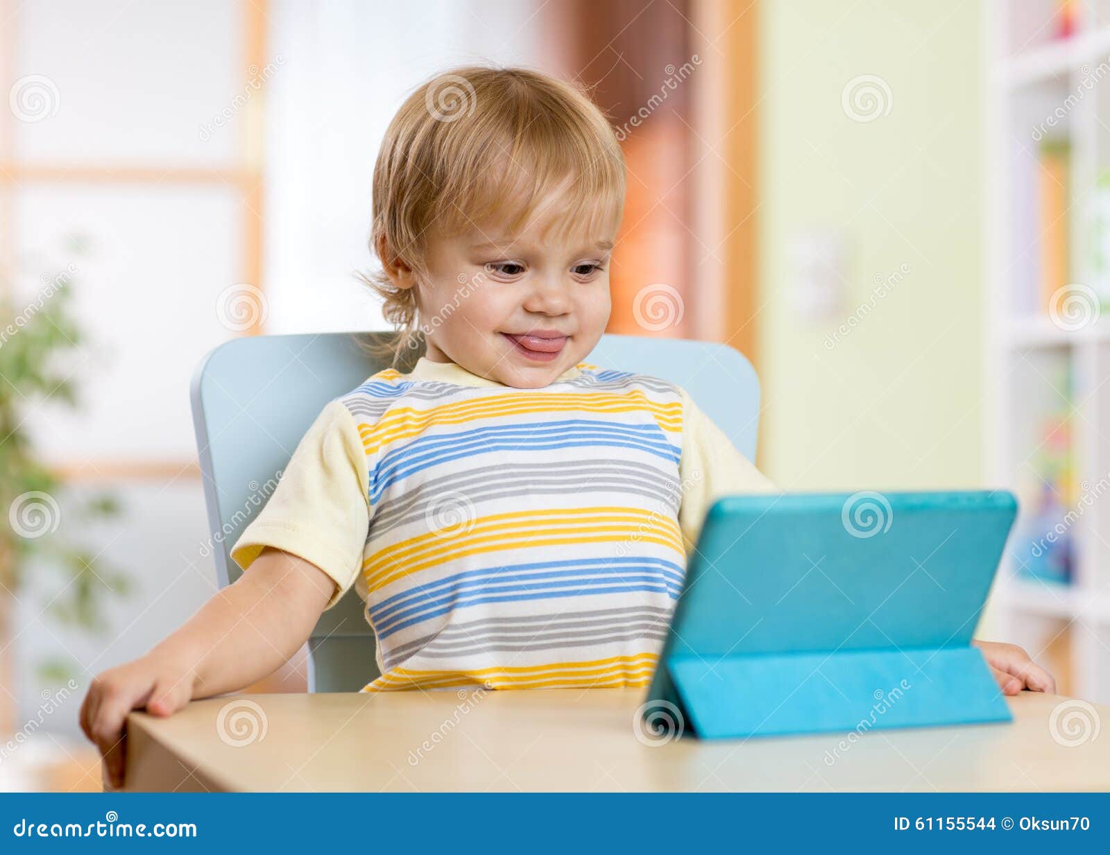 Cute Child Toddler Boy with Tablet Pc Stock Photo - Image of device ...