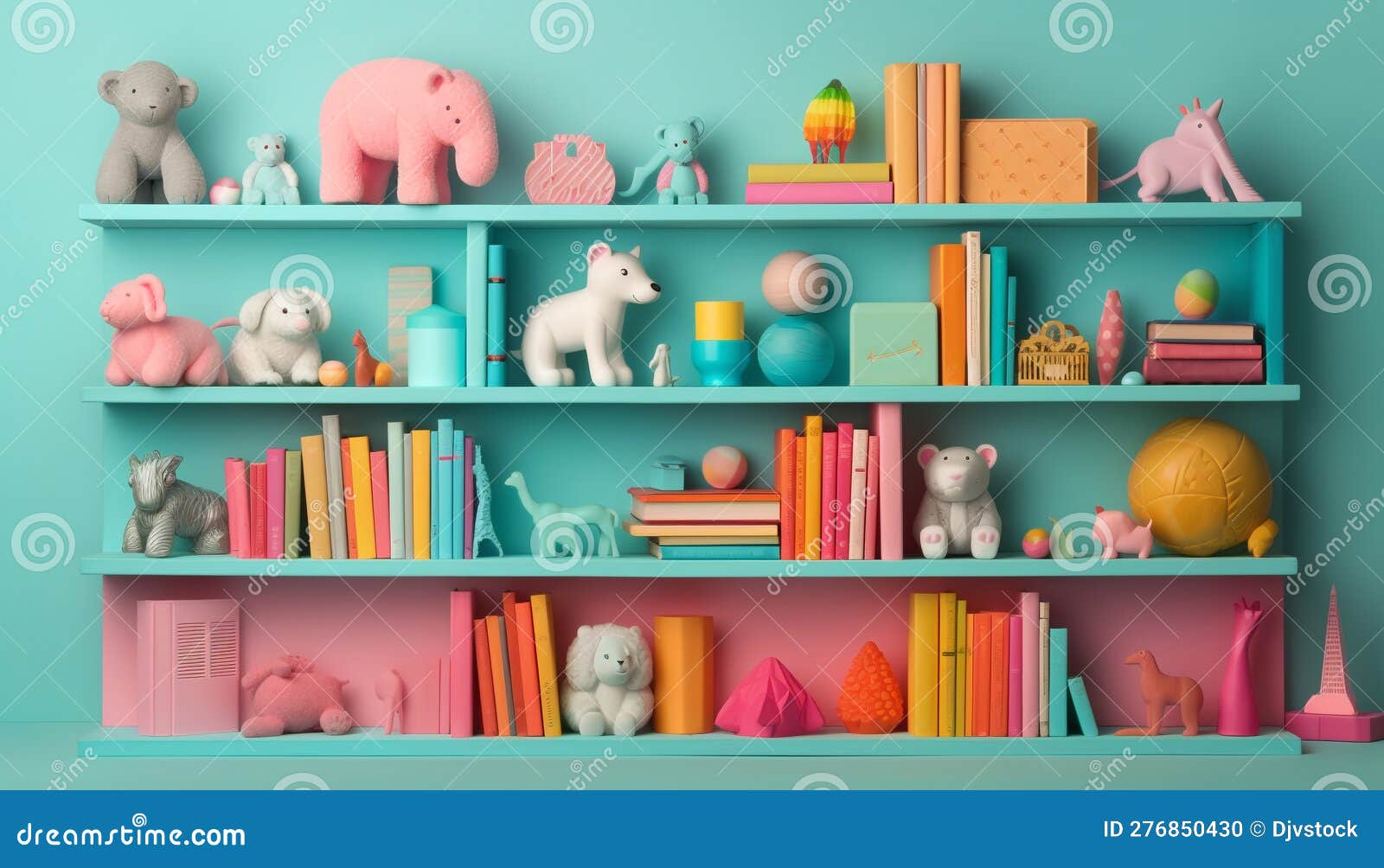 A Cute Child Toy Collection on Bookshelf Generated by AI Stock ...
