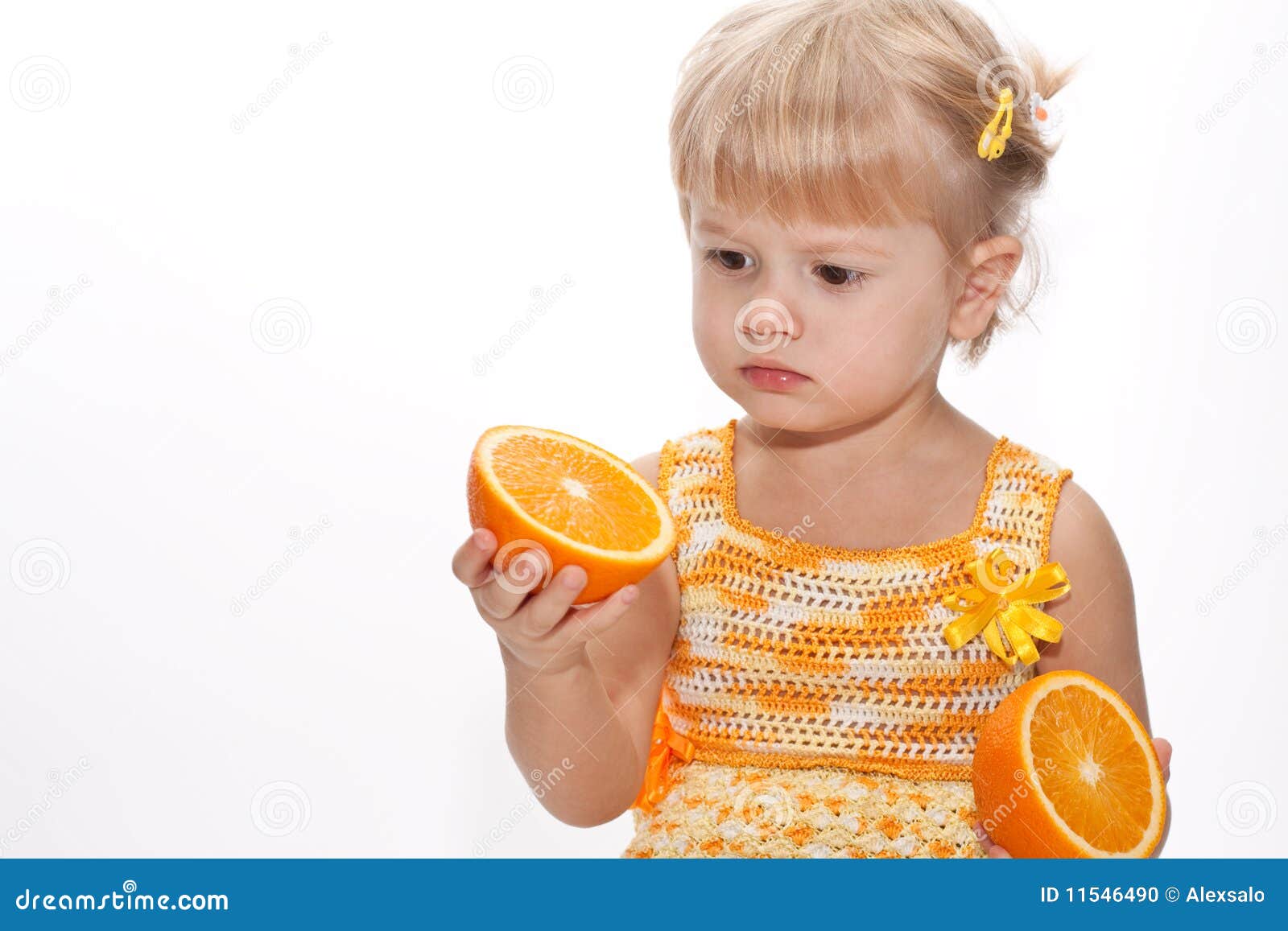 Cute Child with Two Oranges in Her Hand Stock Photo - Image of face ...