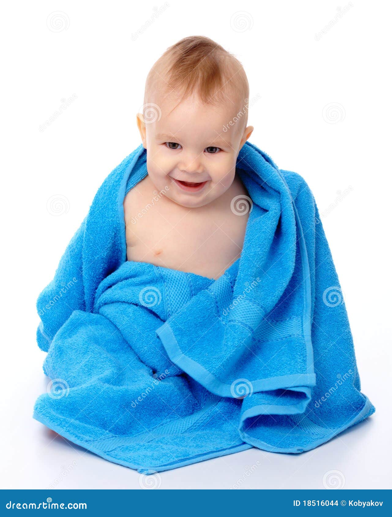 Cute Child Wrapped in Blue Towel Stock Photo - Image of human, drying ...