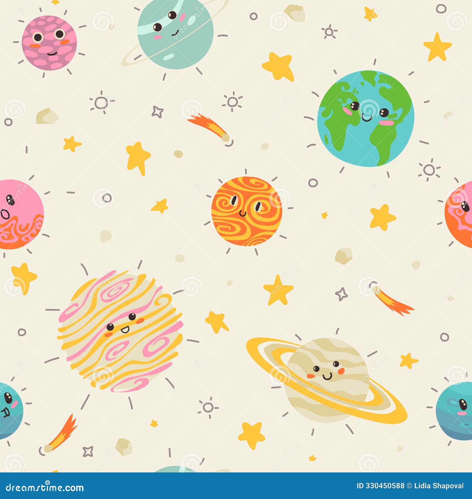 Cute Childish Planets and Stars of Solar System Seamless Pattern Stock ...