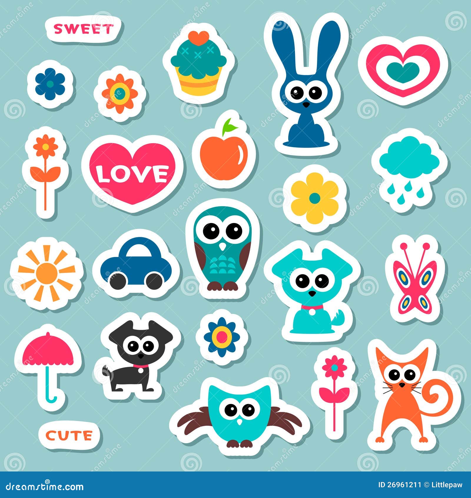 Cute childish stickers stock vector. Illustration of babyish - 26961211