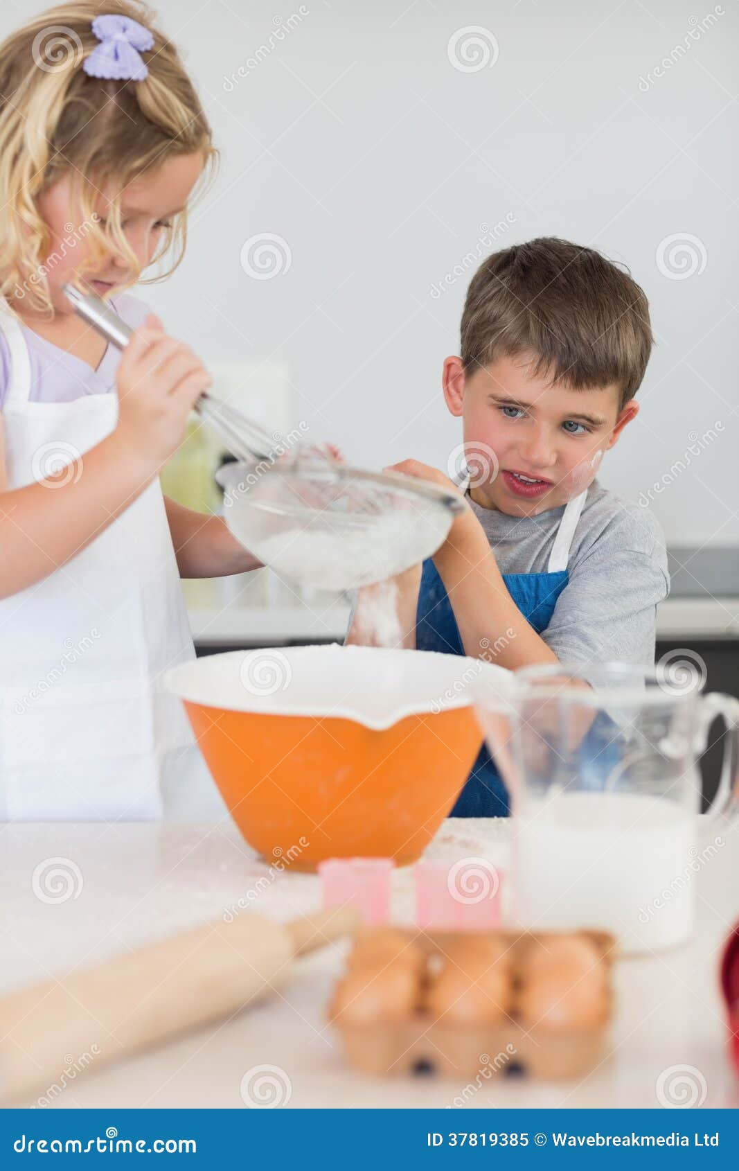 Cute Children Baking Cookies in Kitchen Stock Image - Image of siblings ...