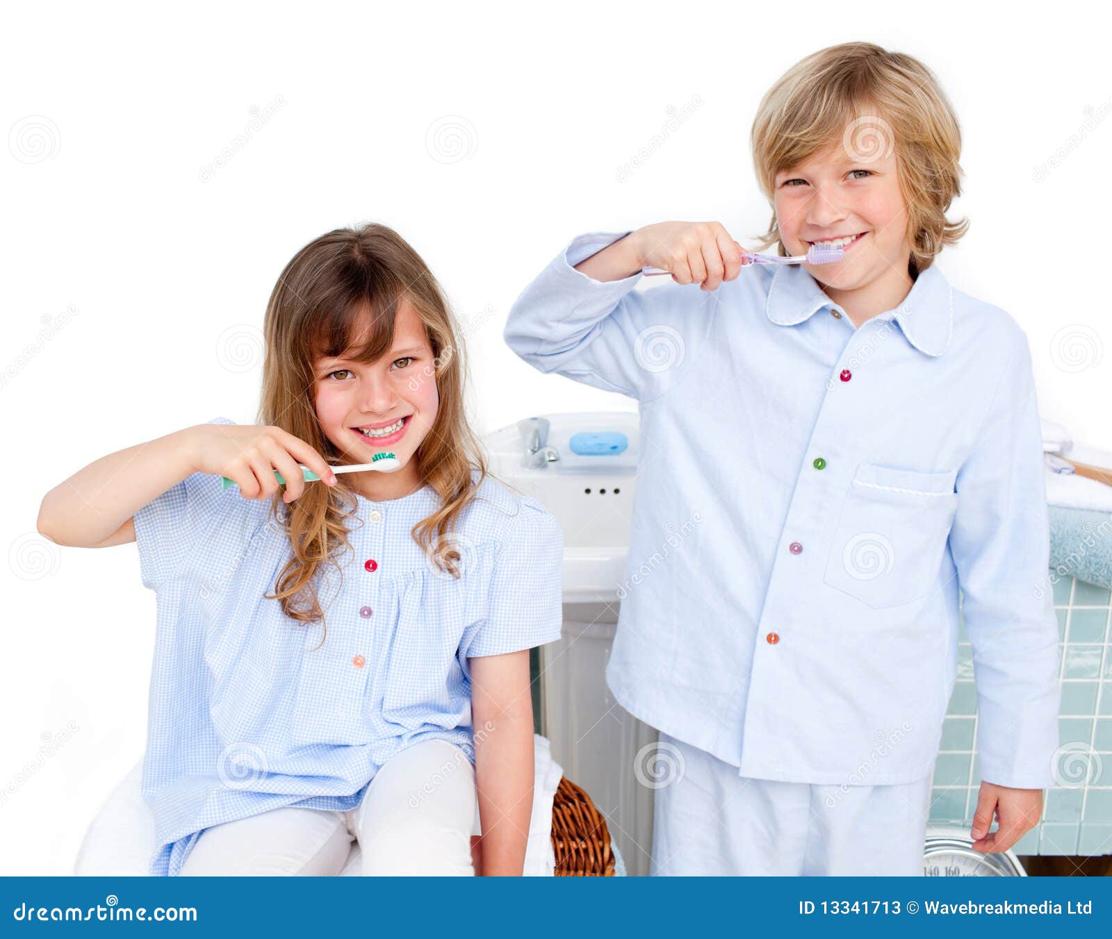 Cute Children Brushing Their Teeth Stock Image - Image of fresh ...