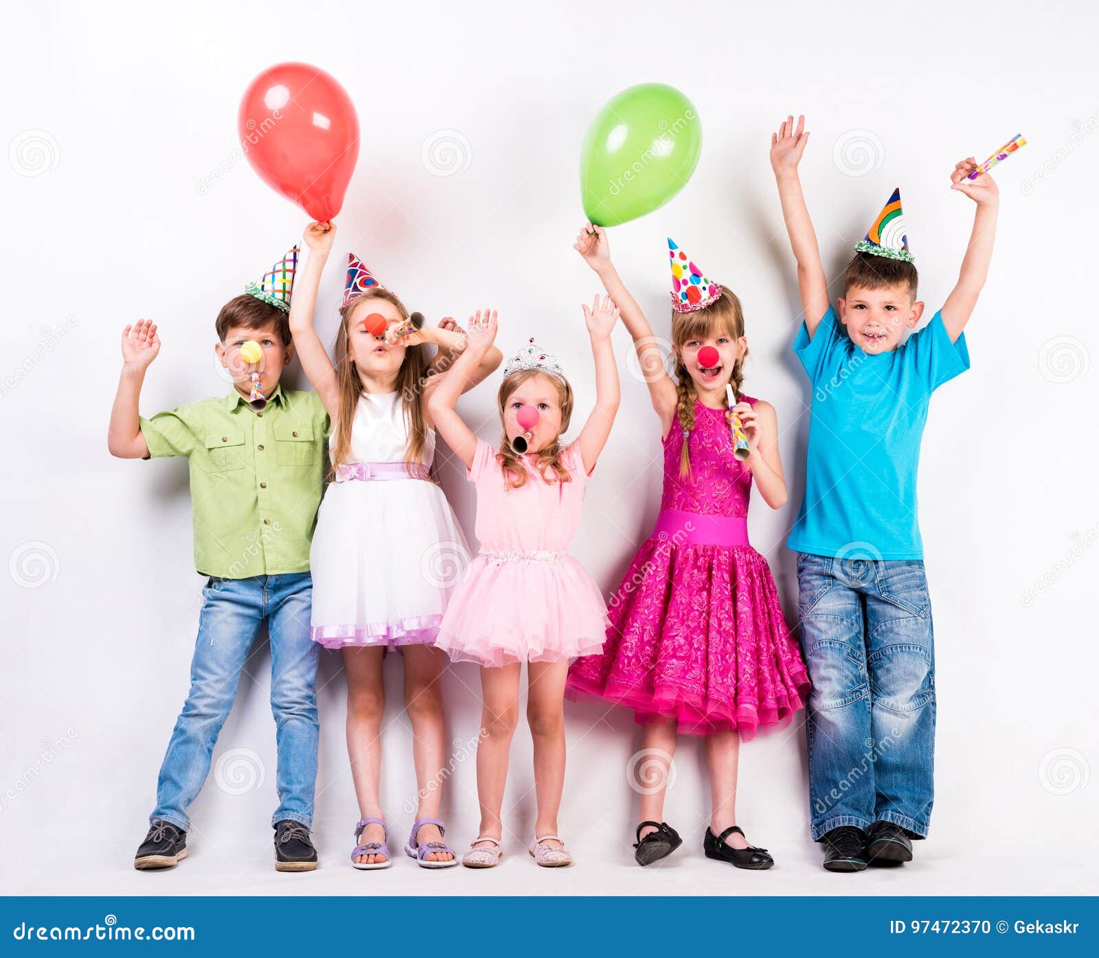 Cute Children Celebrating Birthday Stock Photo - Image of hand, baloons ...