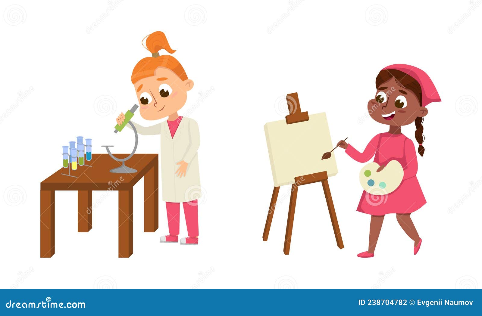 Cute Children in Class Studying School Subject Looking in Microscope ...