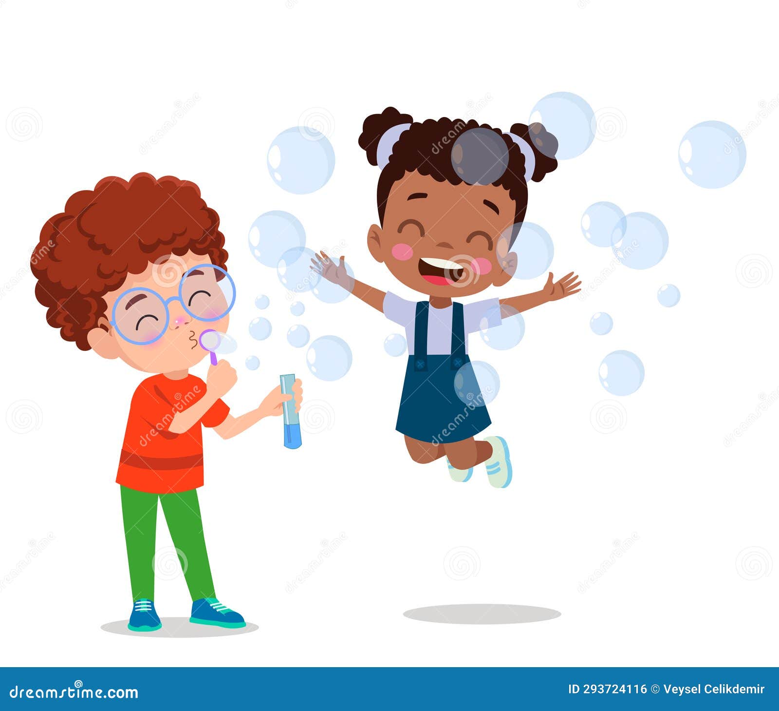 Cute Children Playing with Bubbles Stock Vector - Illustration of ...