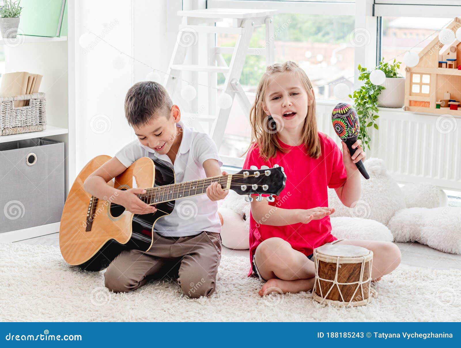 Cute Children Playing Musical Instruments Stock Image - Image of cute ...